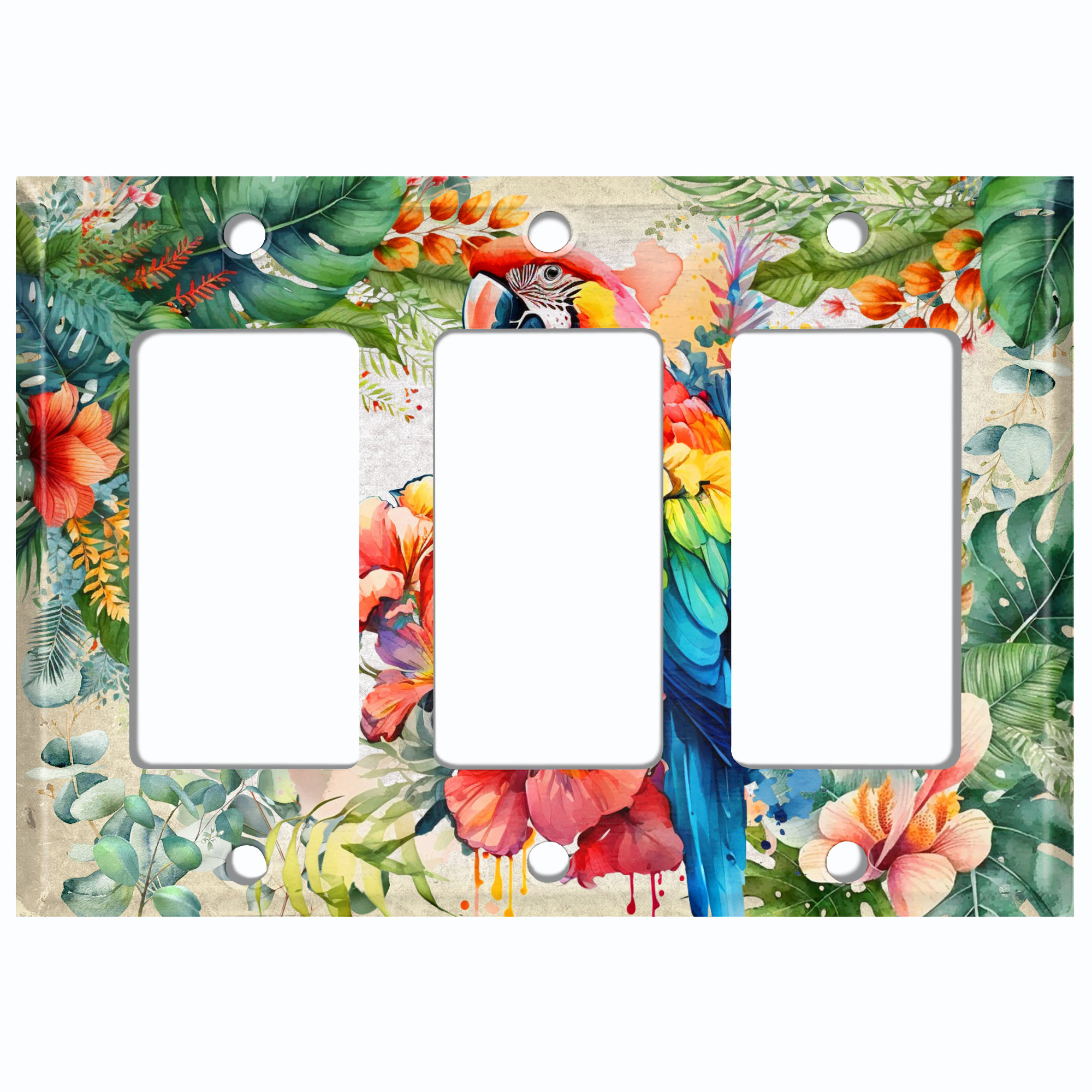 WorldAcc Parrot Bird Flowers 3-Gang Rocker Wall Plate | Wayfair