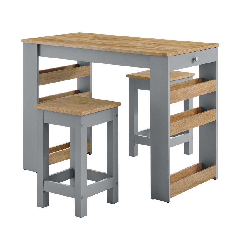 Modway Galley 3-Piece Kitchen Island And Stool Set In Oak Gray | Wayfair