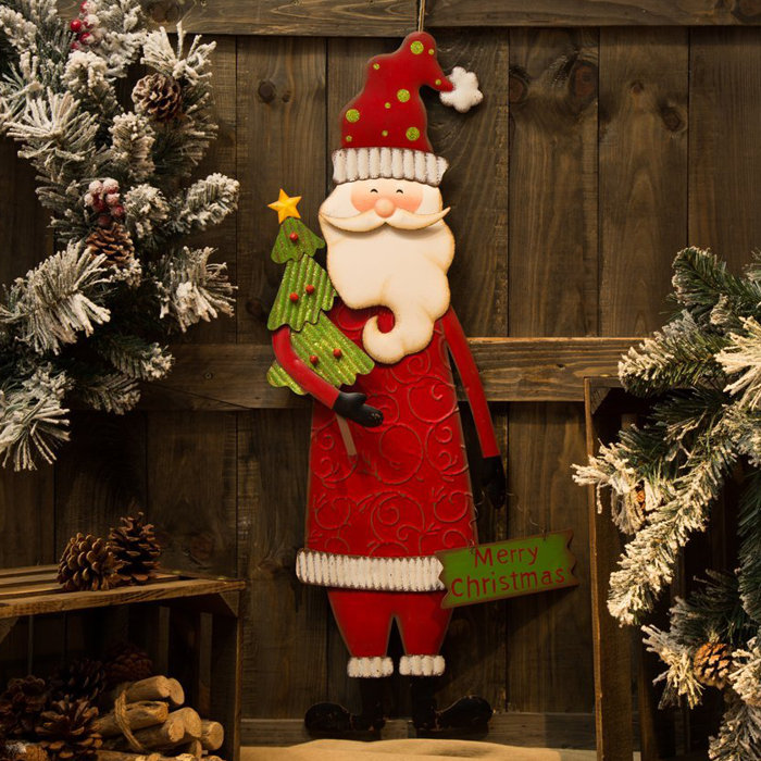 Glitzhome 36"H Metal Christmas Santa Yard Stake or Standing Decor or ...