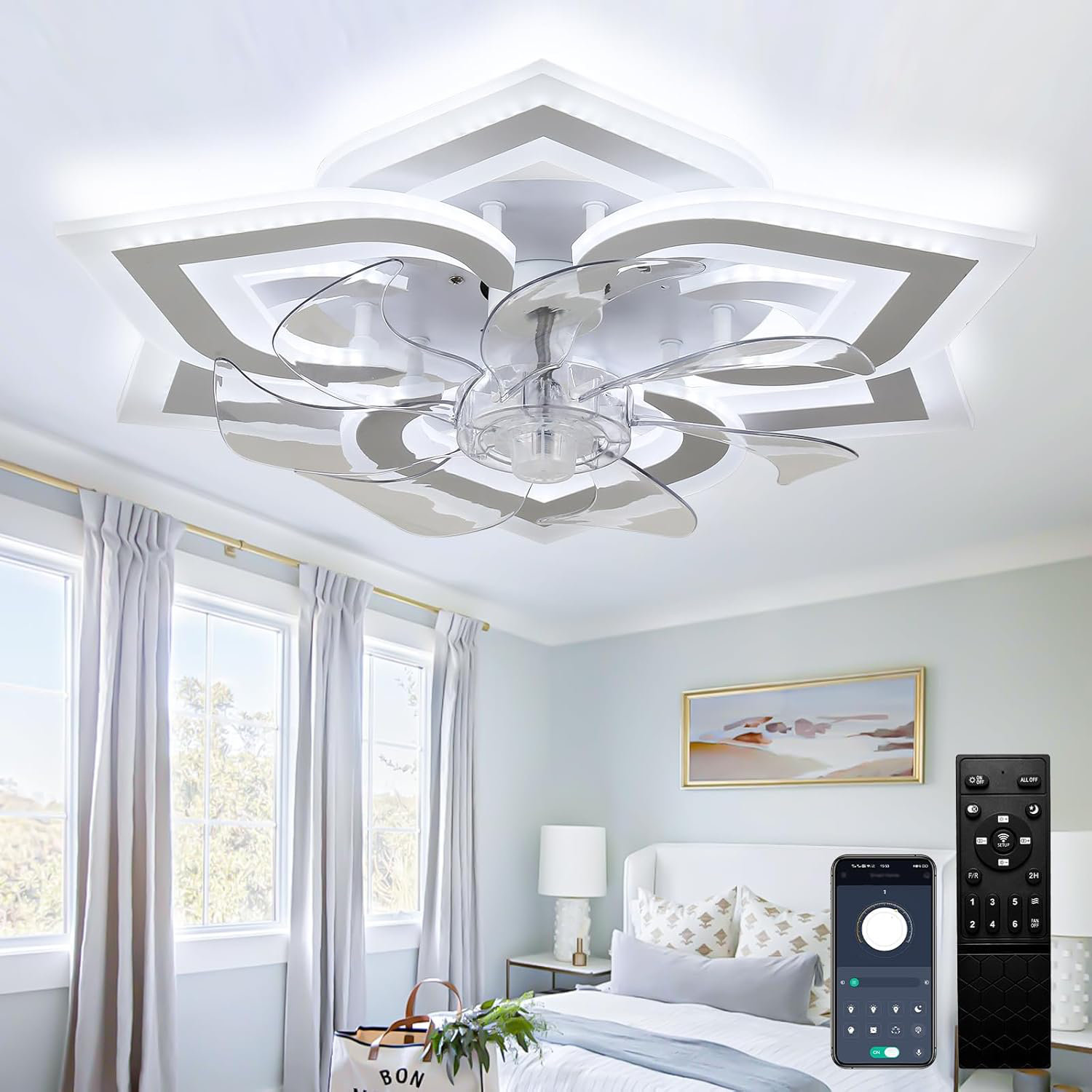 Wrought Studio™ 21.8'' Flower Ceiling Fans With Lights Modern Low ...
