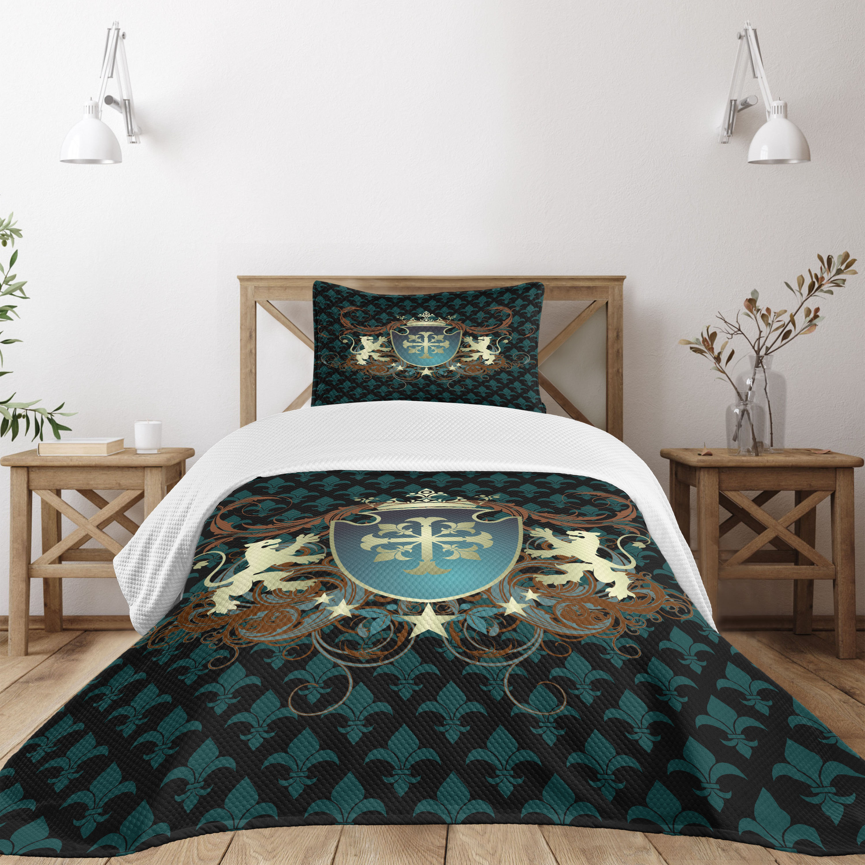 Ambesonne Medieval Bedspread Set 2 Pcs Middle Ages Coat of Arms Twin ...