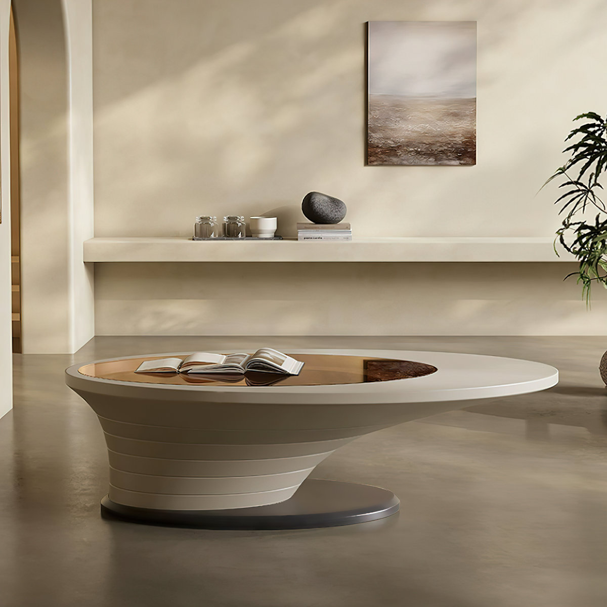 Orren Ellis Rackers Light Luxury Modern Minimalist Oval Tea Brown Glass ...