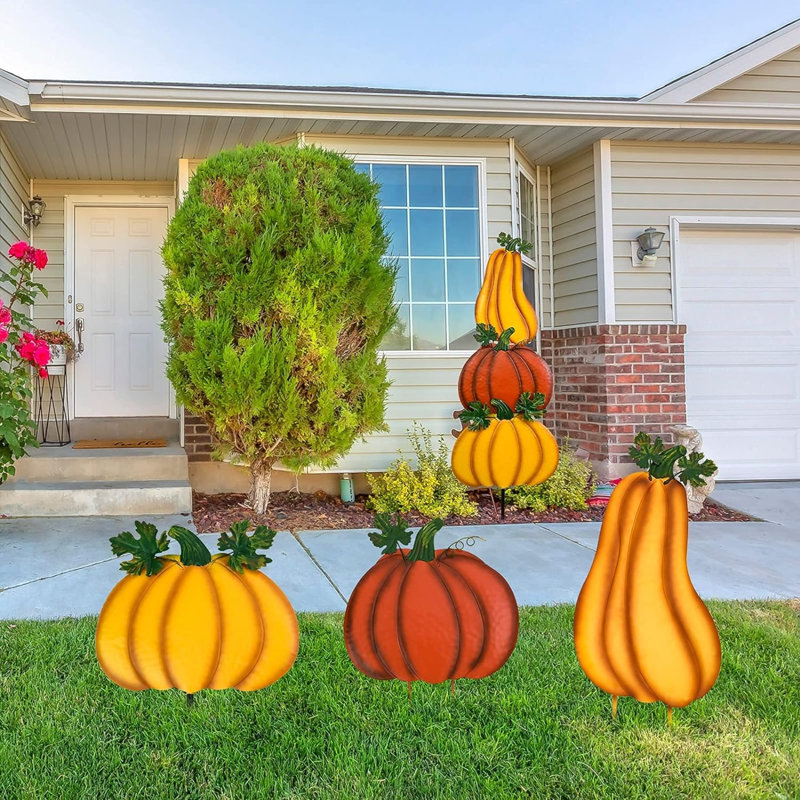 Ophelia & Co. Fall Pumpkins Yard Stake Rustic Stacked 3 Pumpkin (Style ...