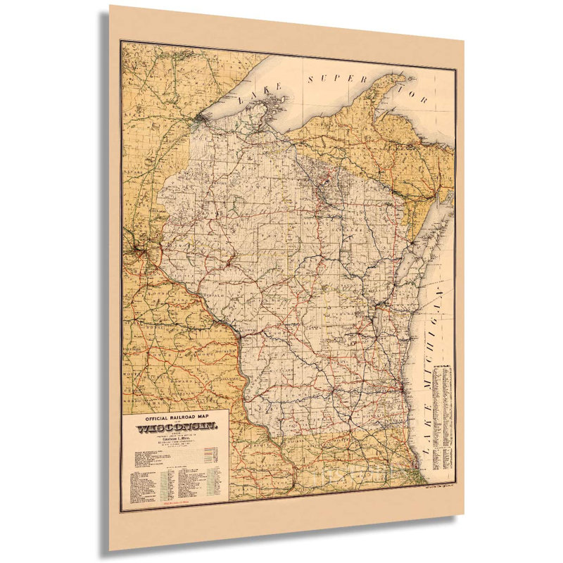 HISTORIC PRINTS HISTORIX Vintage 1900 Wisconsin Map Poster - 18X24 Inch ...