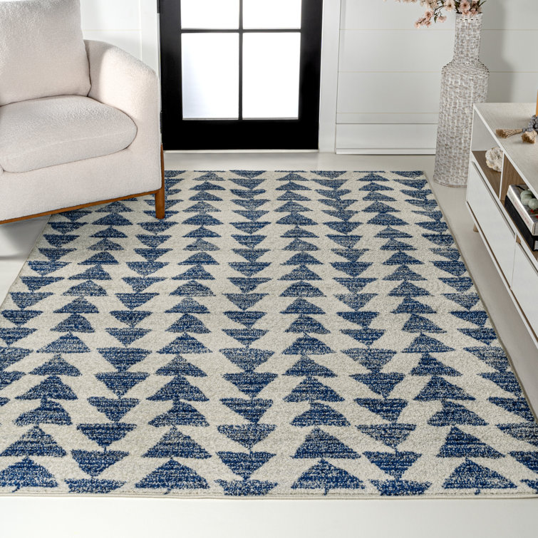 Bungalow Rose Maurisa Moroccan Triangle Geometric Cream/Navy Rug | Wayfair