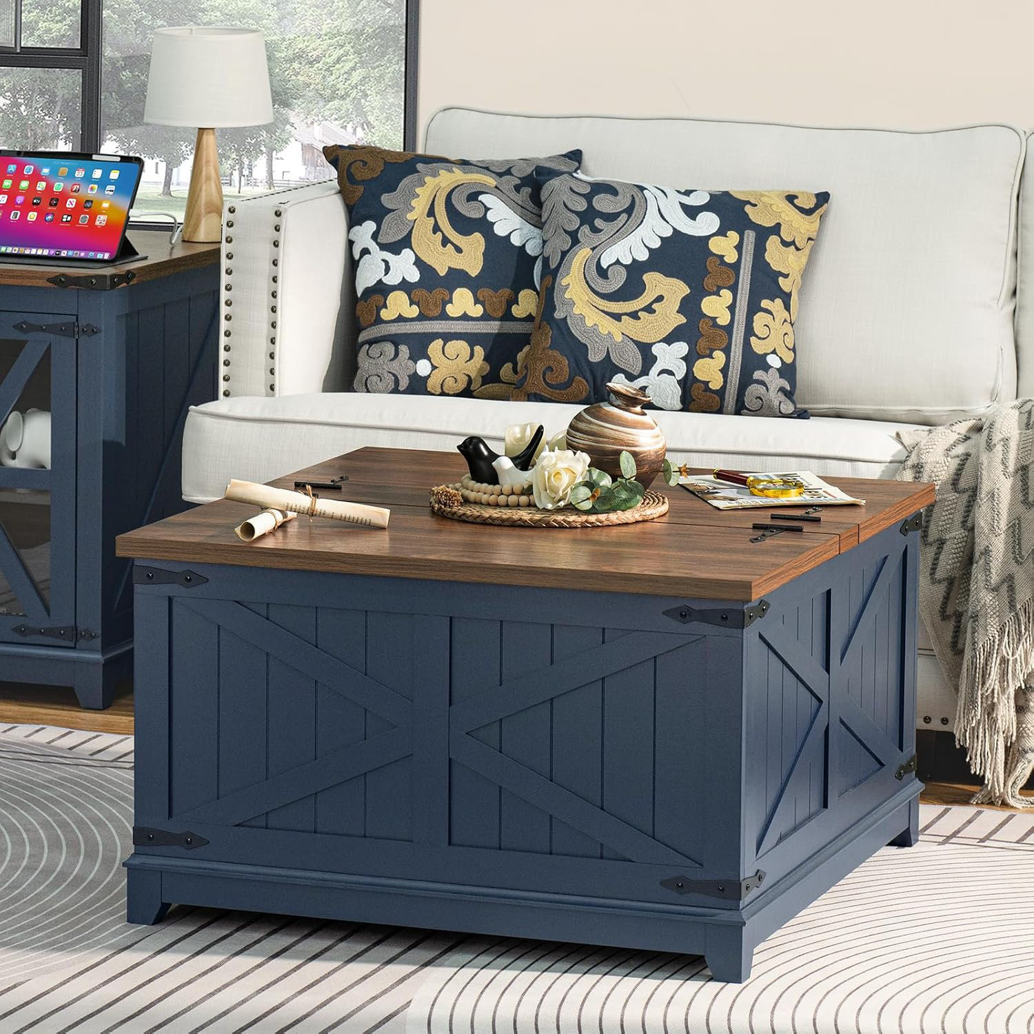 Gracie Oaks Coffee Table with Hidden Storage Organizer, Modern Square ...