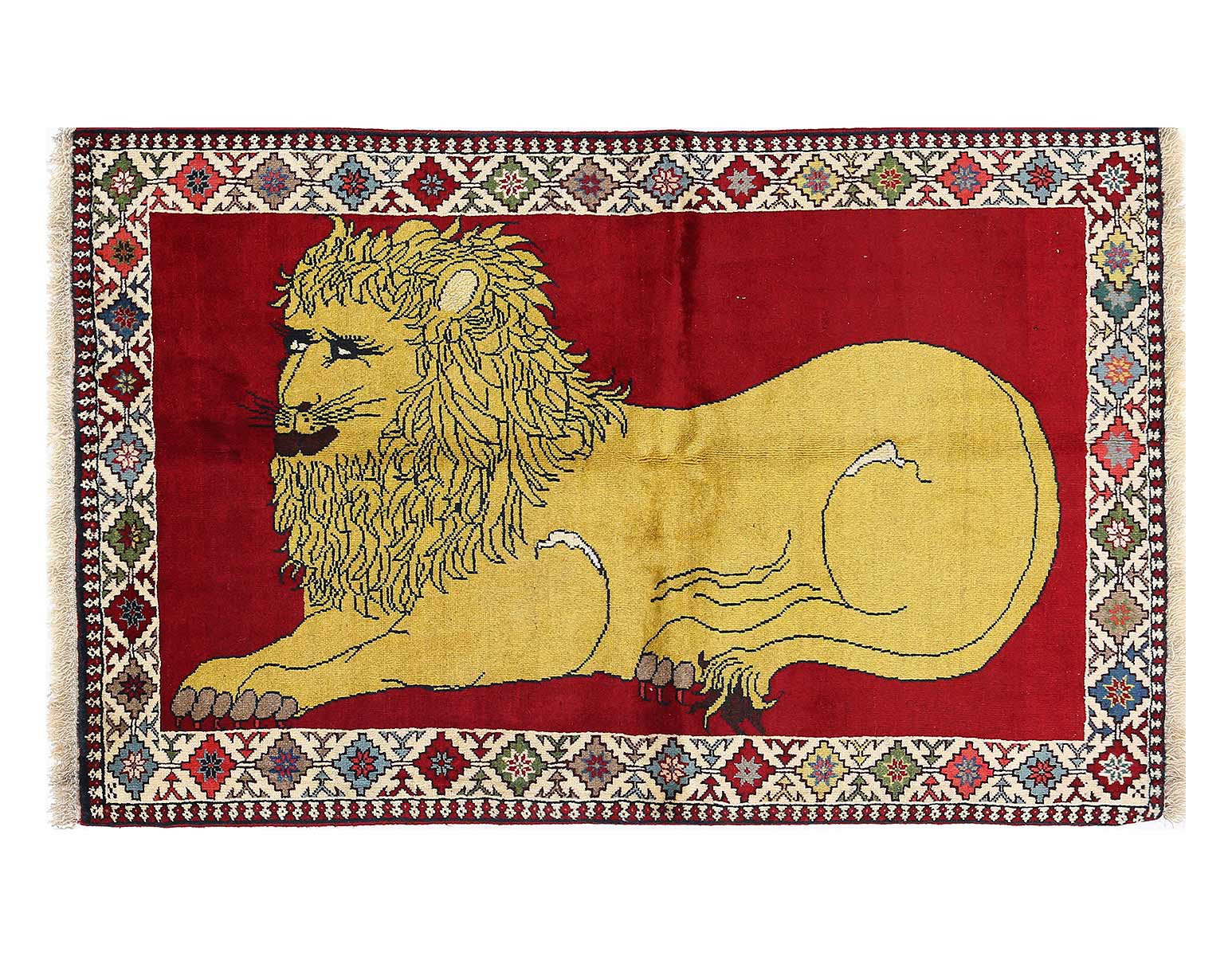 Isabelline Animal Pictorial lion Shiraz Persian Hand Knotted Wool rug 3 ...