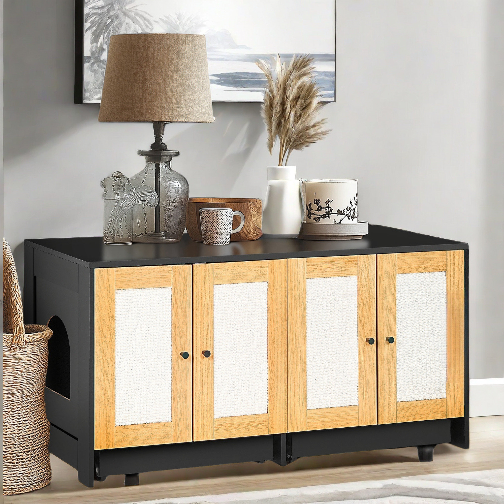 Tucker Murphy Pet™ Double Litter Box Enclosure For 2 Cats With Rattan ...