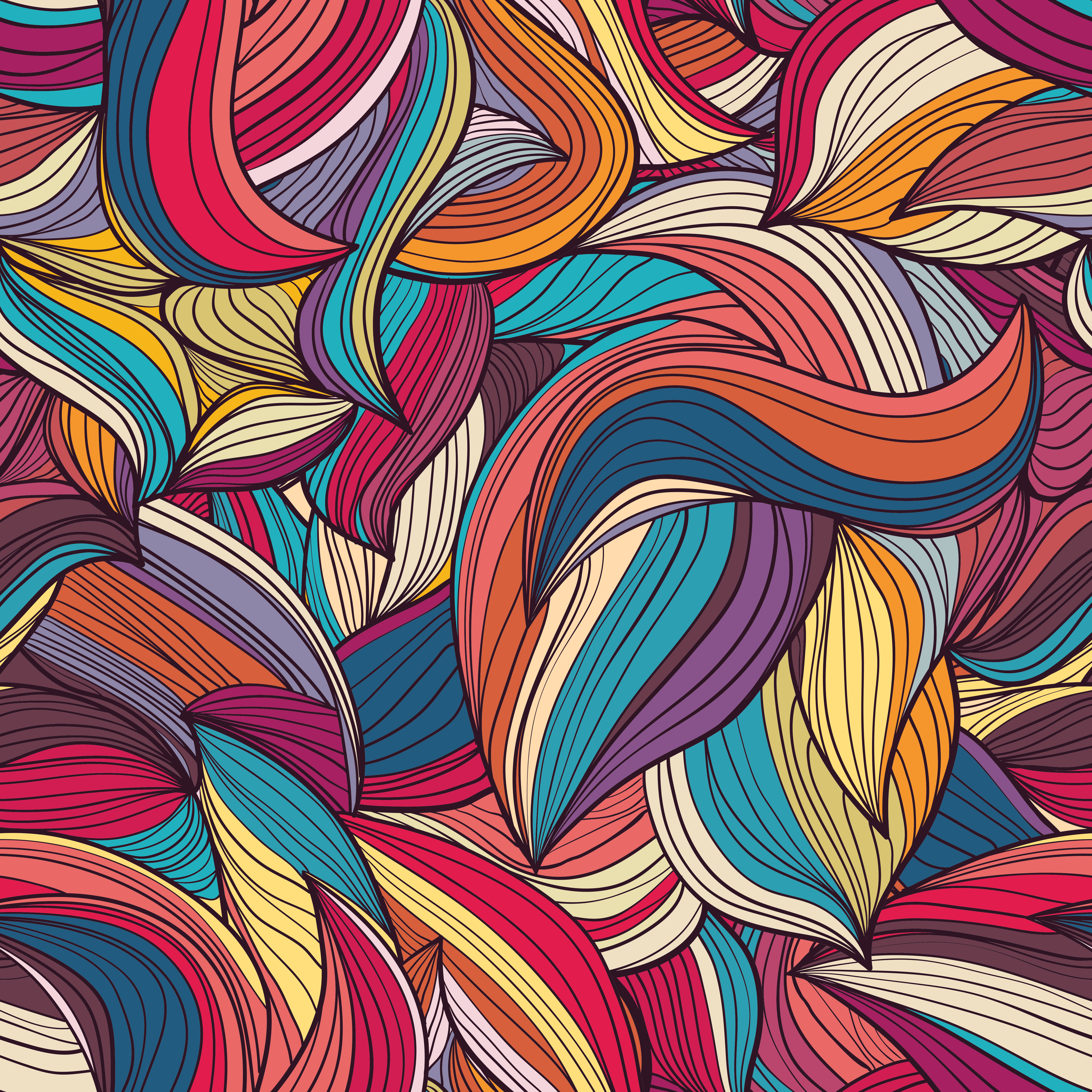 Winston Porter Khailey Seamless Wave Hand-Drawn Pattern, Waves ...