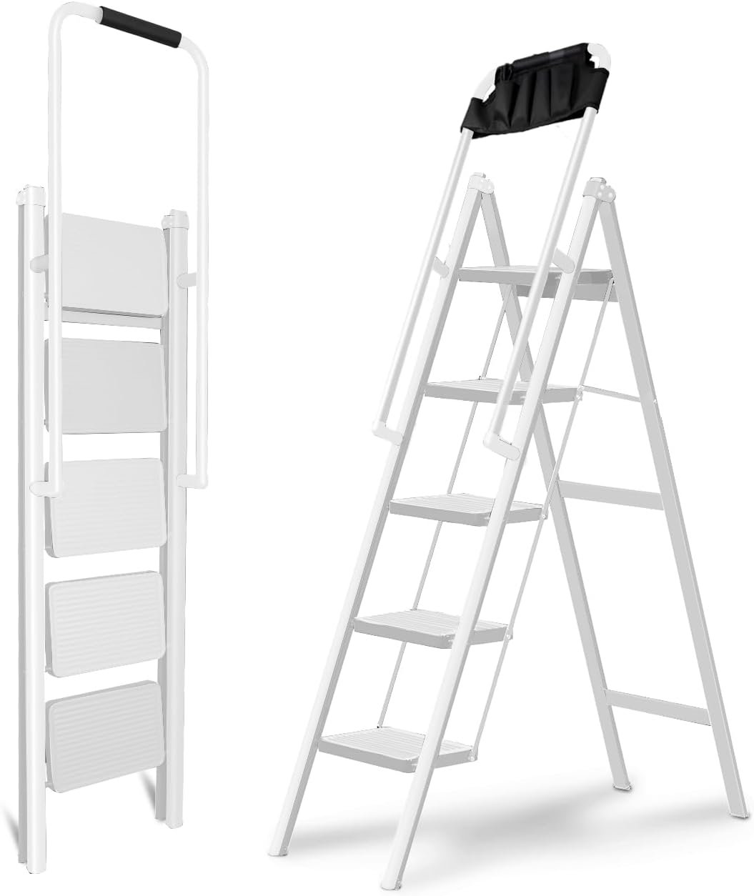 WFX Utility™ 5 Step Folding Ladder With Handrails - Sturdy Steel Alloy ...