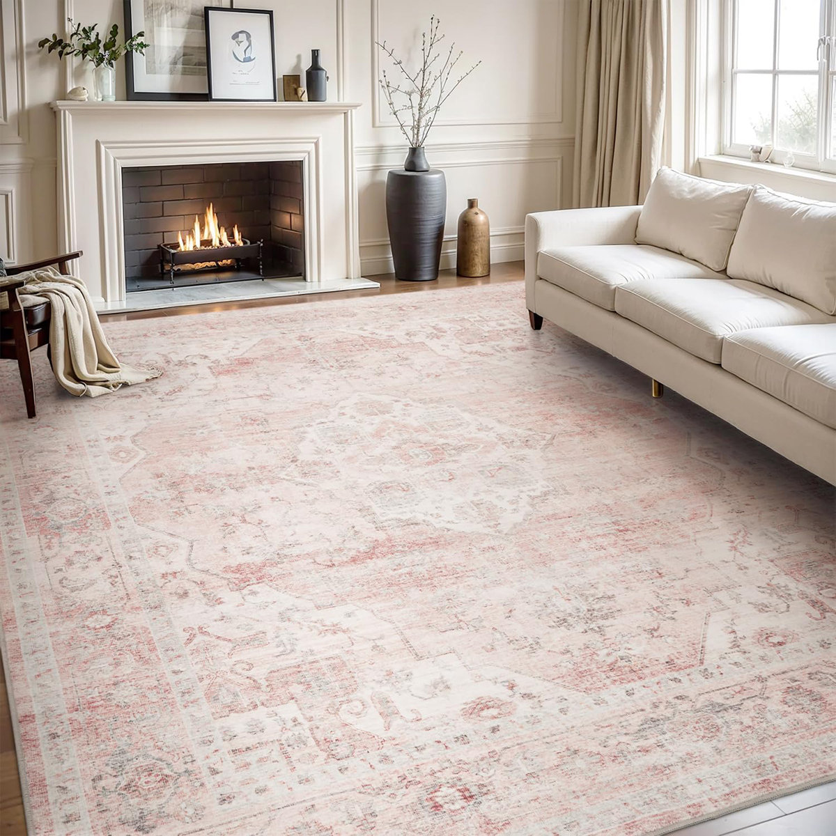 Bungalow Rose Rug 5X7 Rugs For Living Room-Vintage Soft Pink Rugs For ...