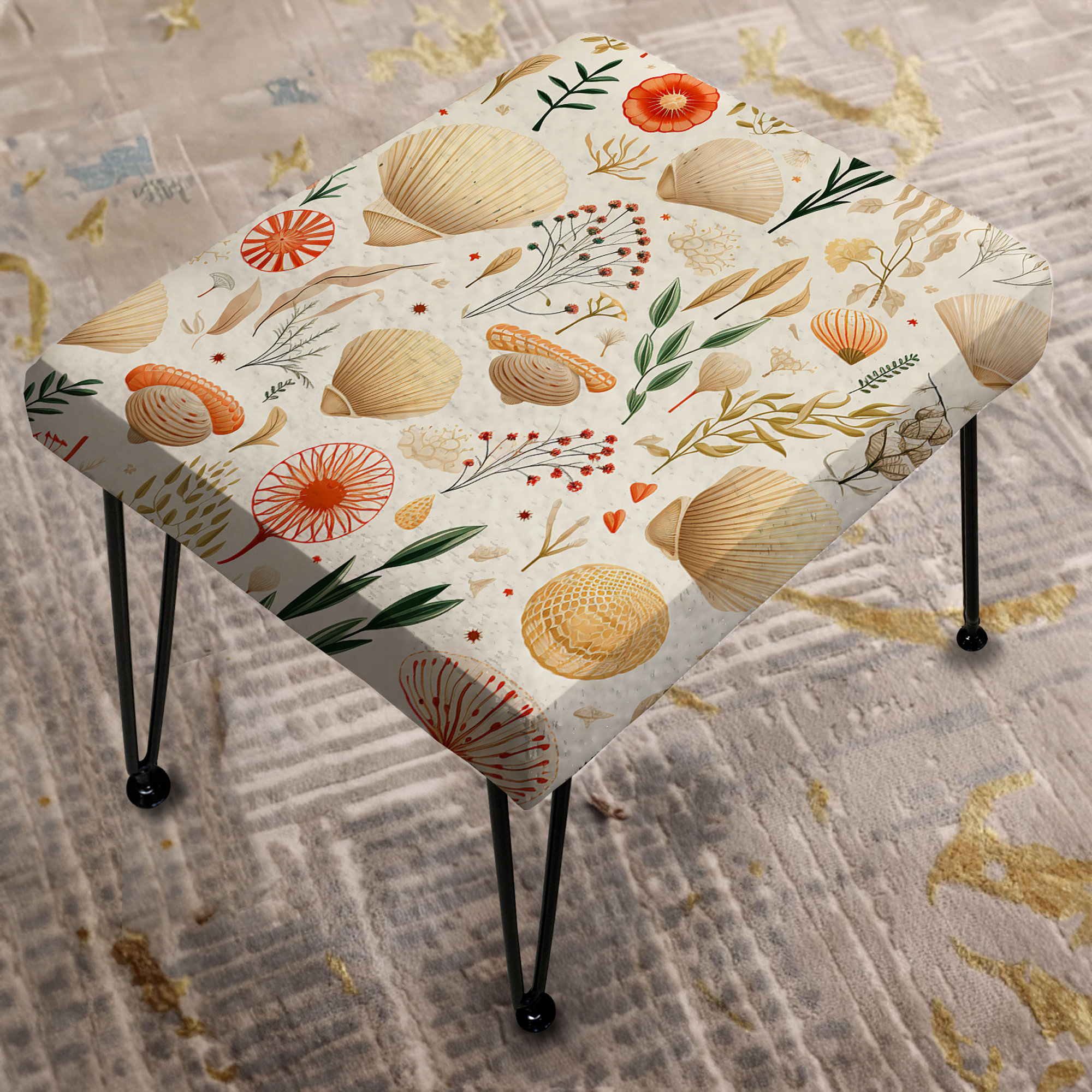 Design Art Seashell Sketches Tropical Pattern II - Coastal Rectangle ...