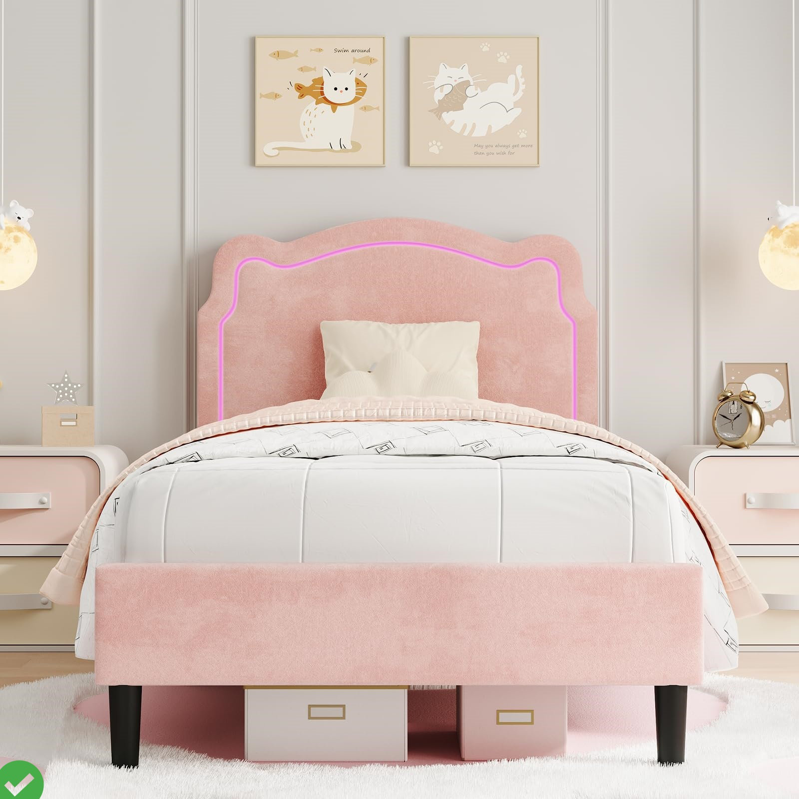 Gemma Violet Twin Size Bed Frame Velvet Upholstered Bed Frame w/ RGB ...