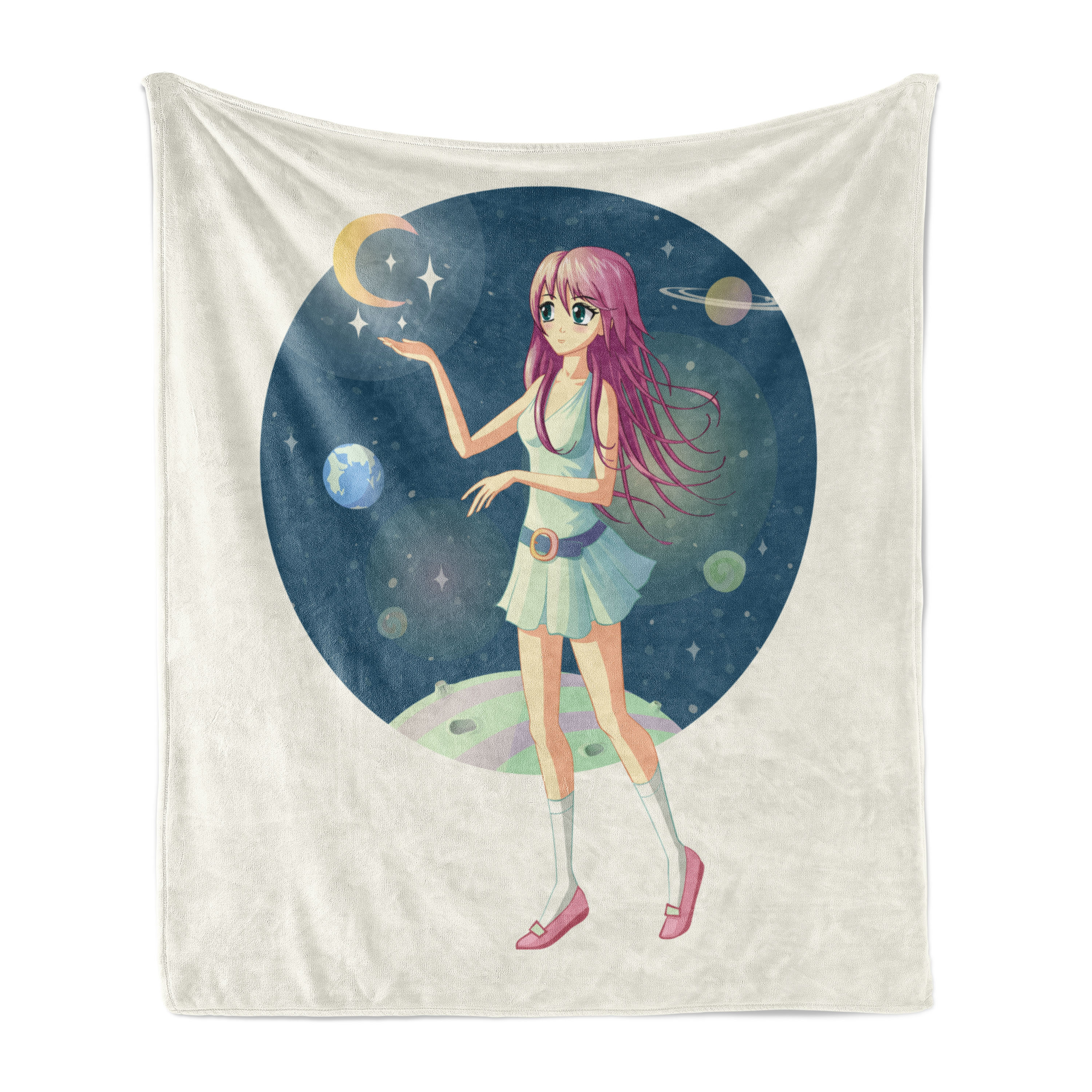 Ambesonne Anime Fleece Throw Blanket Character with Stars in Space ...