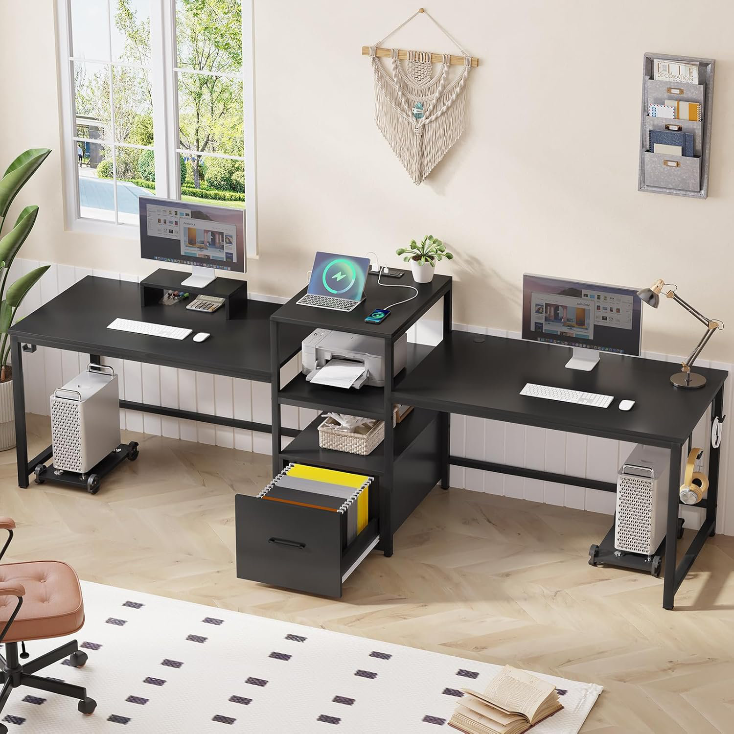 Hokku Designs 98" 2 Person Office Desk, Computer Desk with Letter/A4 ...