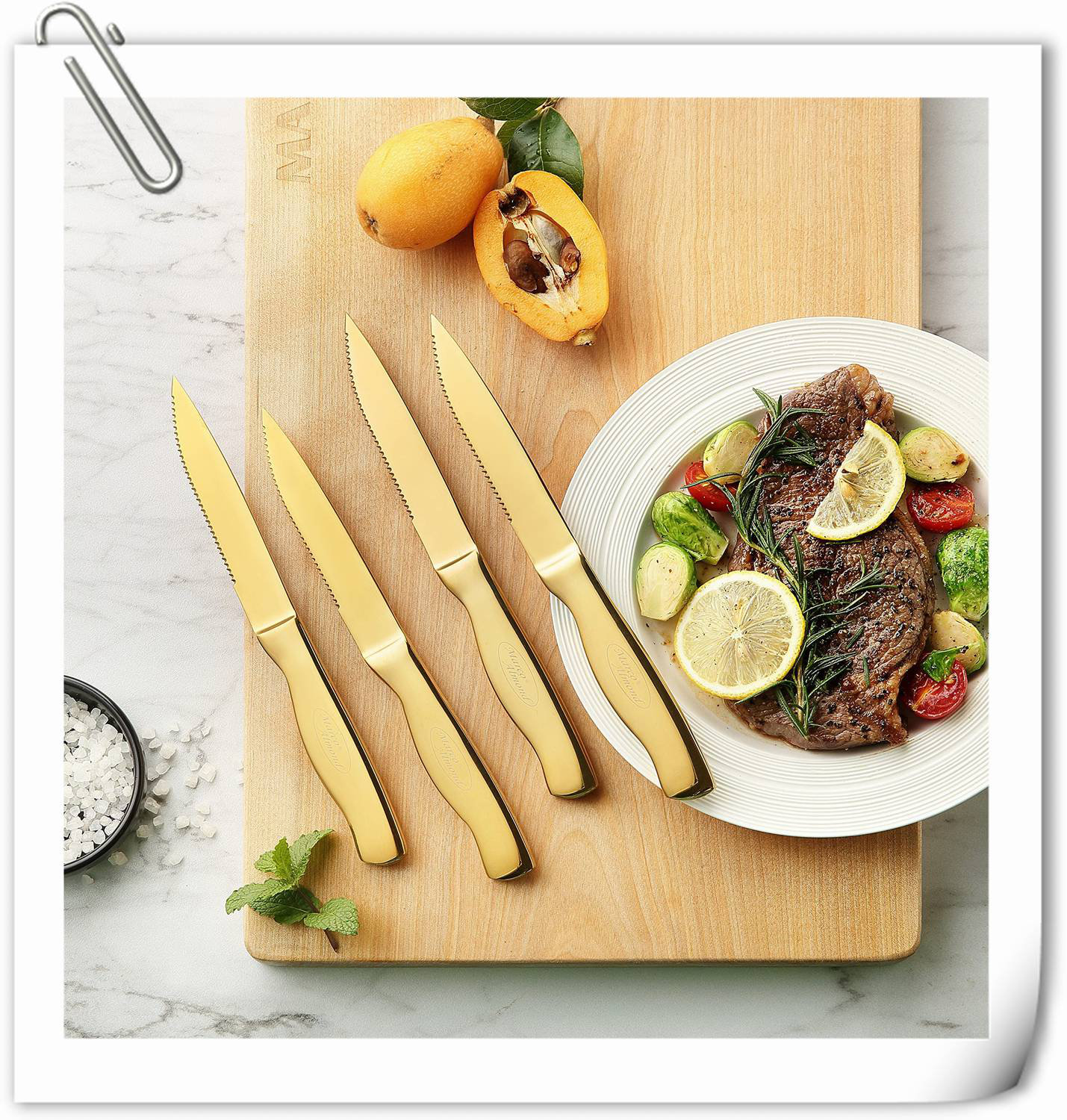 Rephen Gold Knife Set - Titanium Coated 14 Pieces Stainless Steel Chef ...