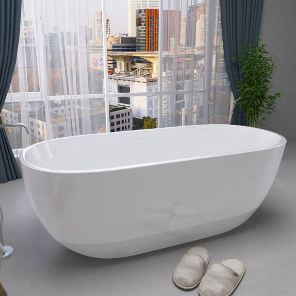 StreamlineBath 62" Streamline Freestanding Soaking Acrylic Bathtub With ...
