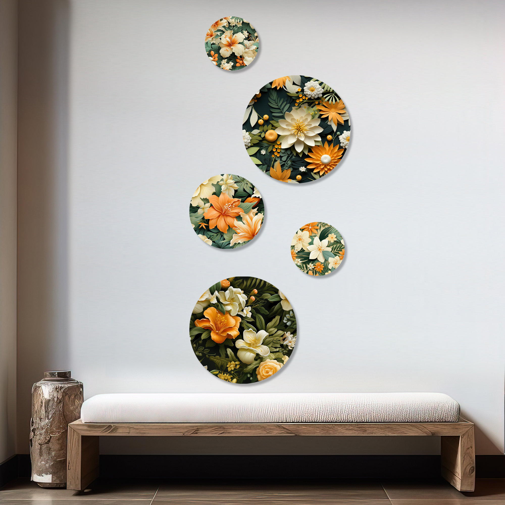 Design Art Mango Bloom Tropical Pattern - Floral Tropical Round Wall ...