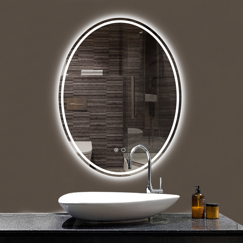 Orren Ellis Adorna Oval Frontlit & Backlit LED Bathroom Vanity Mirror ...