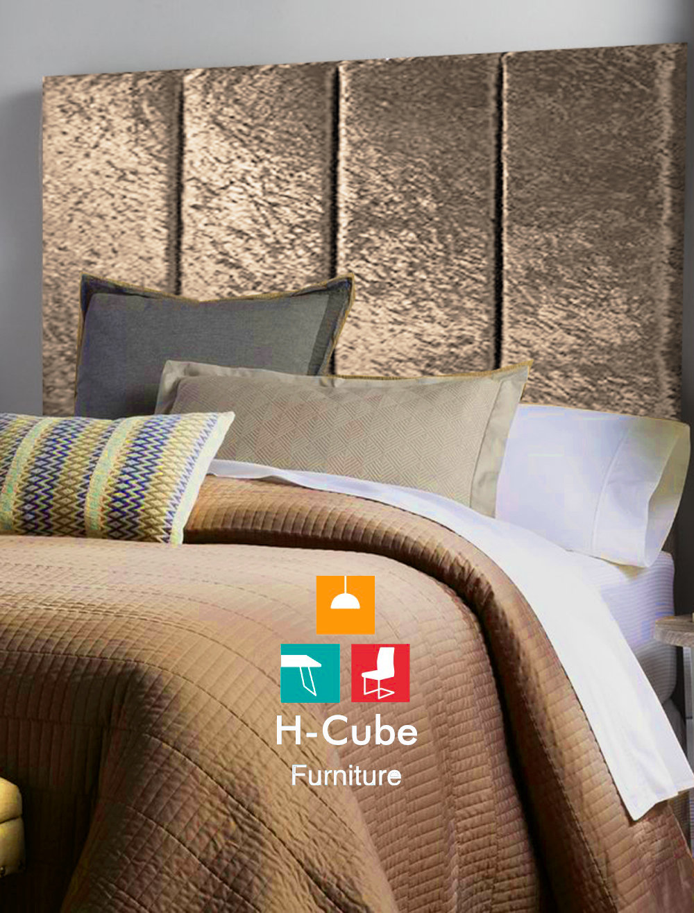 H-Cube Alton Quad-Panel Padded Divan Bed Base Headboard Crushed Velvet ...