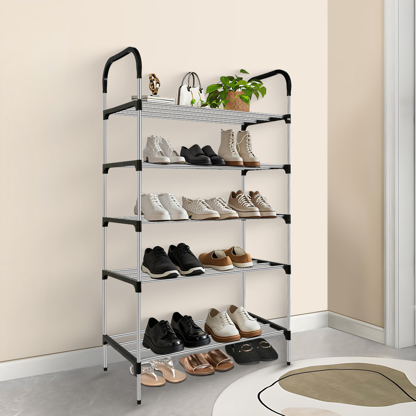 Rebrilliant 5-Tier Multifunctional Shoe Rack, Easy-to-Assemble Multi ...