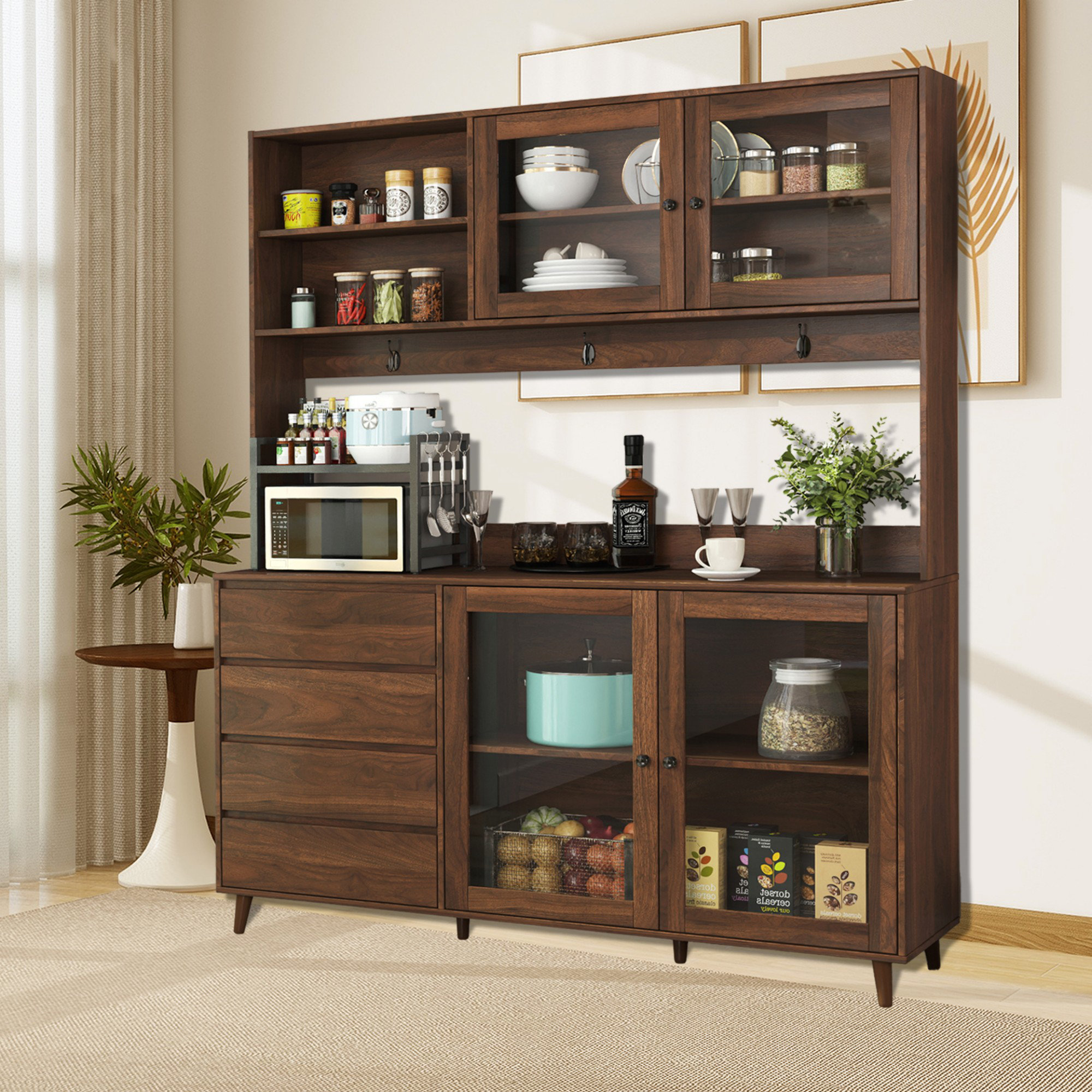 Loon Peak® Large Freestanding Kitchen Hutch Cabinet With 4 Doors And ...