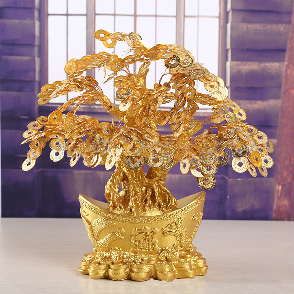 Primrue Gold Tree Golden Money Coin Tree Of Wealth For Abundance Decor ...