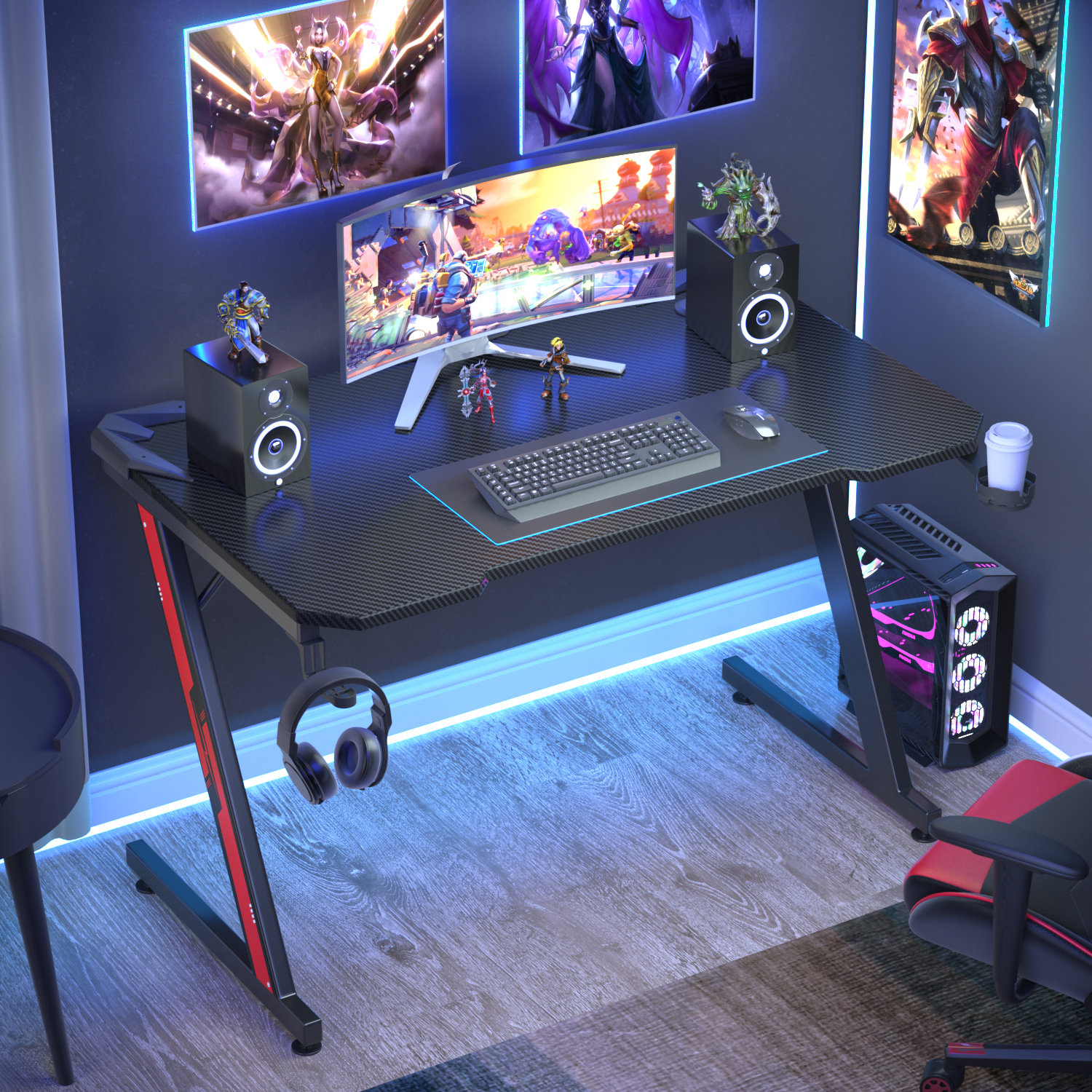 Inbox Zero Heidrick Carbon Fiber Surface Z-Shaped Leg PC Gaming Desk ...