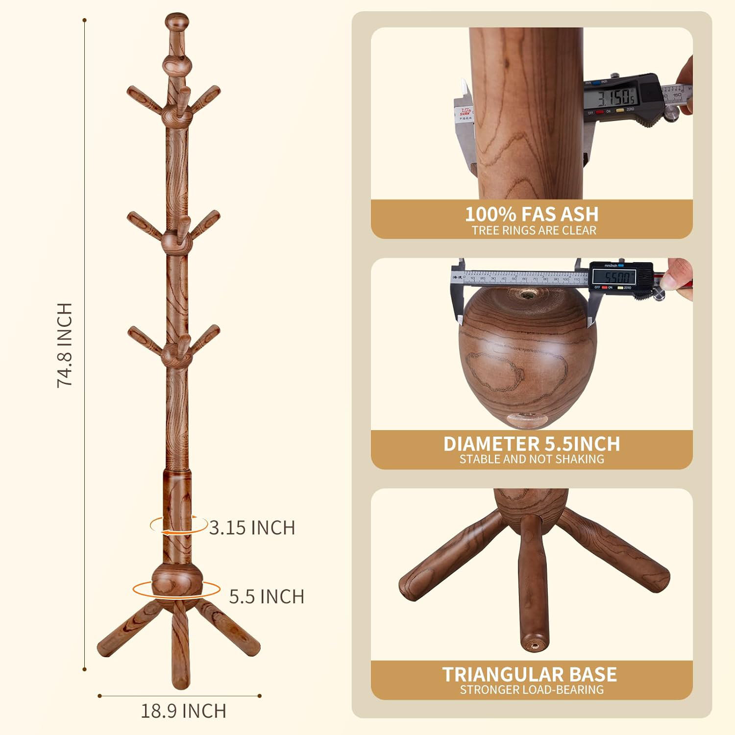 Charlton Home Wooden Coat Rack Stand, 100% Natural FAS Ash Wood Coat ...