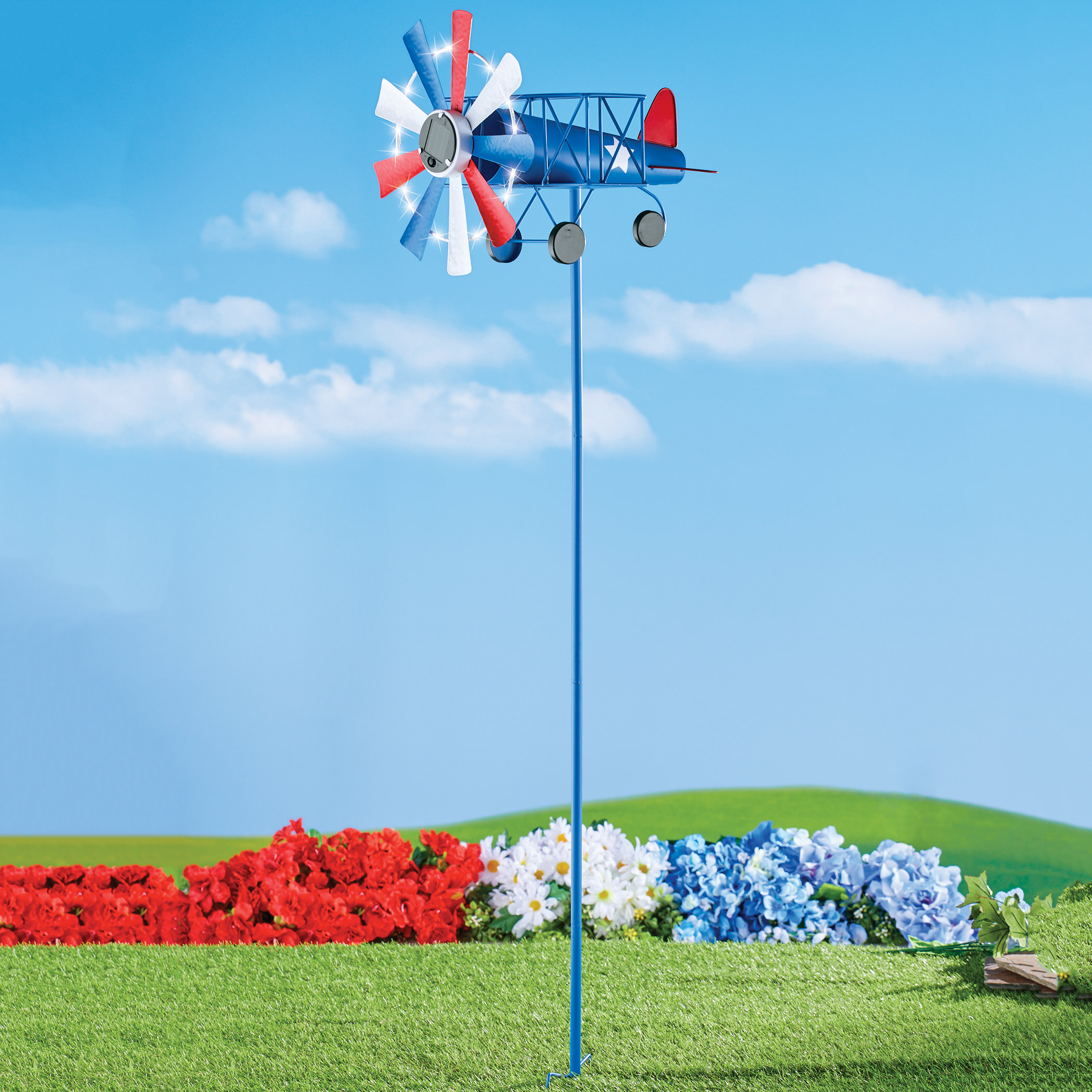 Arlmont & Co. Solar Powered Patriotic Airplane Spinner Yard Stake ...
