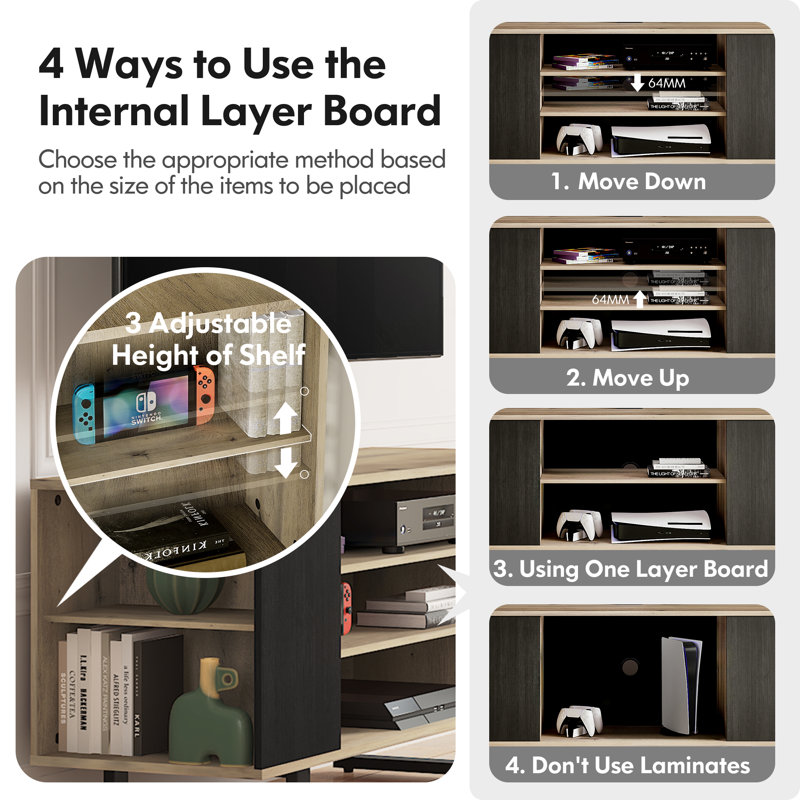 Millwood Pines Tv Stand With Mount For 32-70 Inch Tvs With Wood Console ...