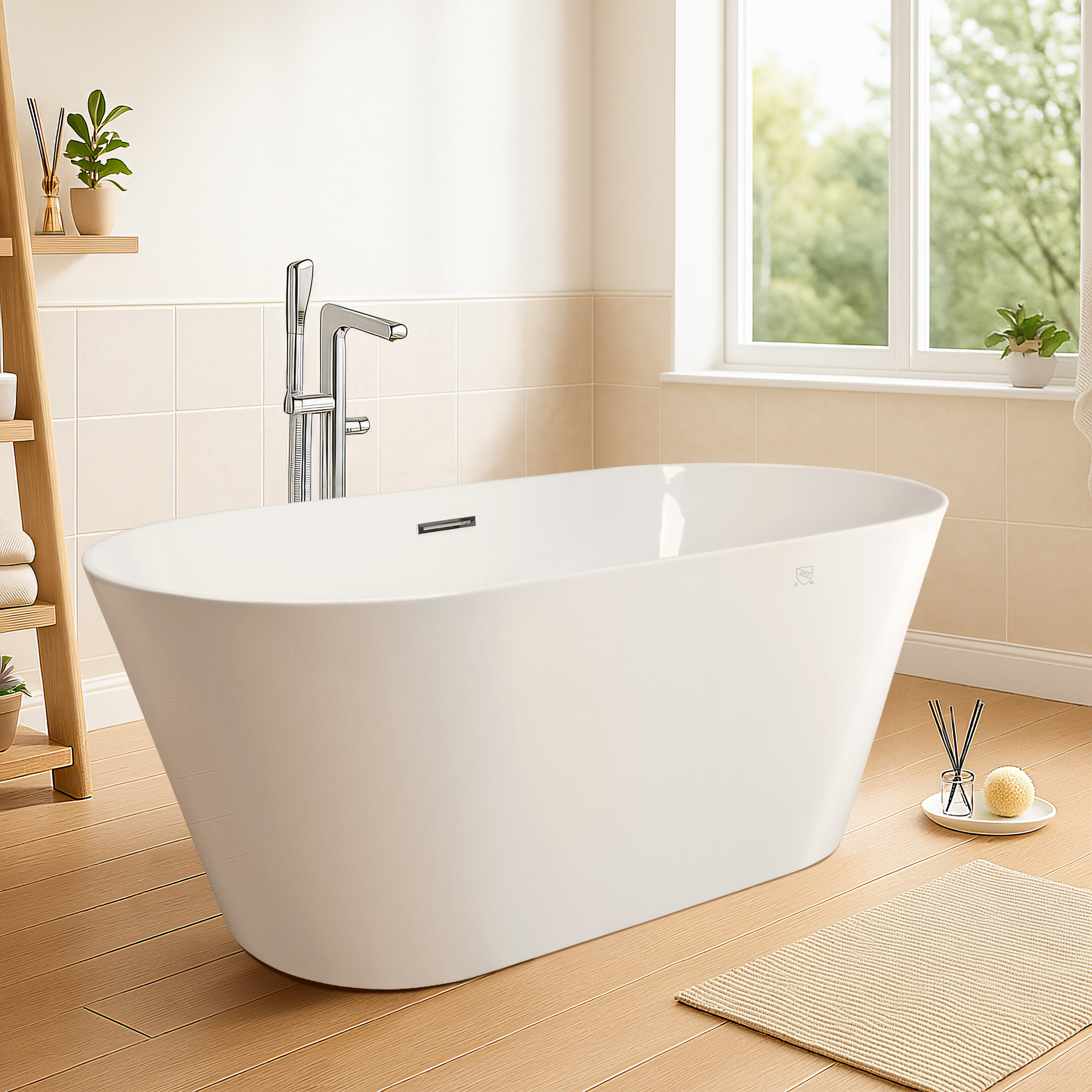 COSFLY Acrylic Freestanding Soaking Tub – Dual-Backrest Design with Pre ...