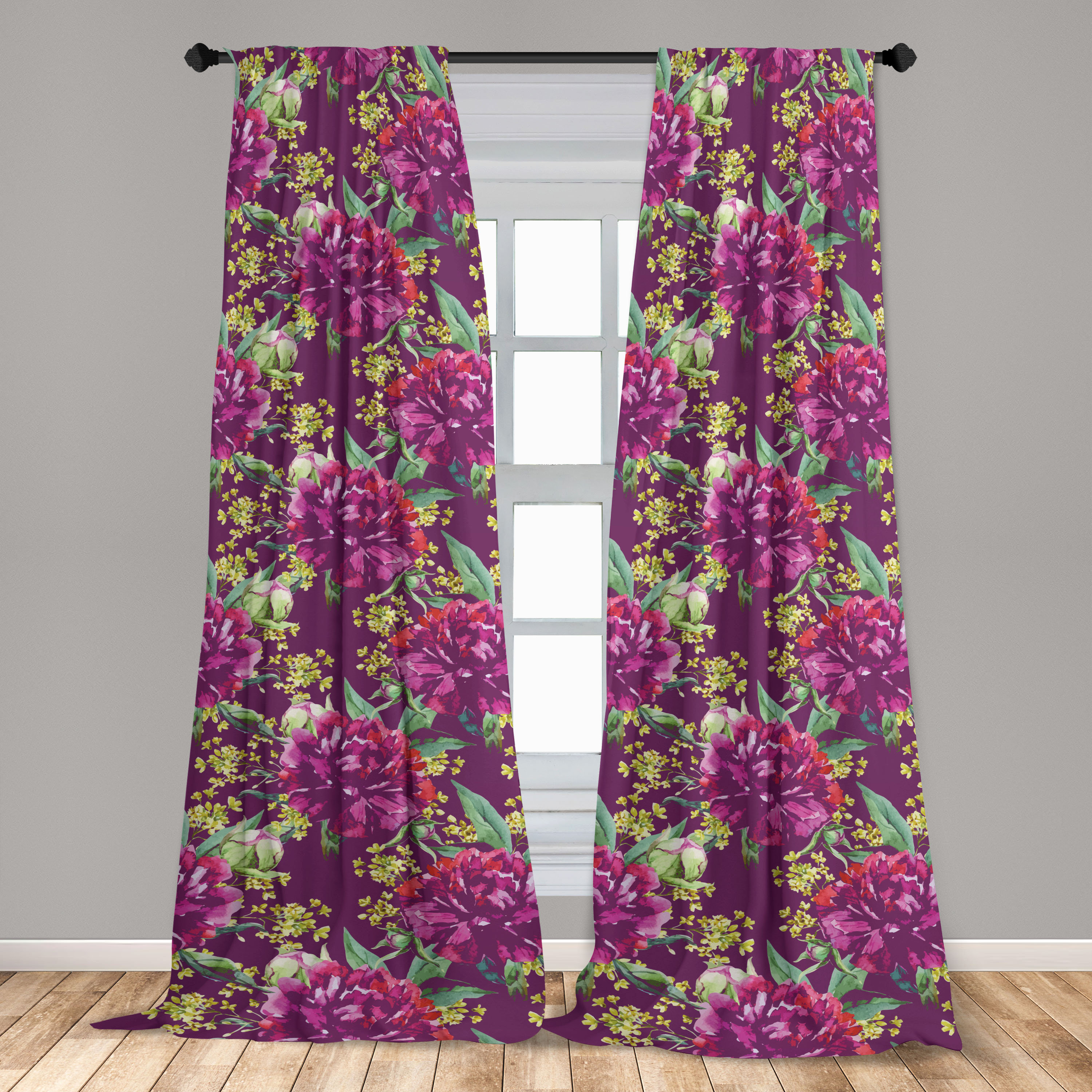 East Urban Home Spring Curtains Watercolor Flowers Flora Art Pair of ...