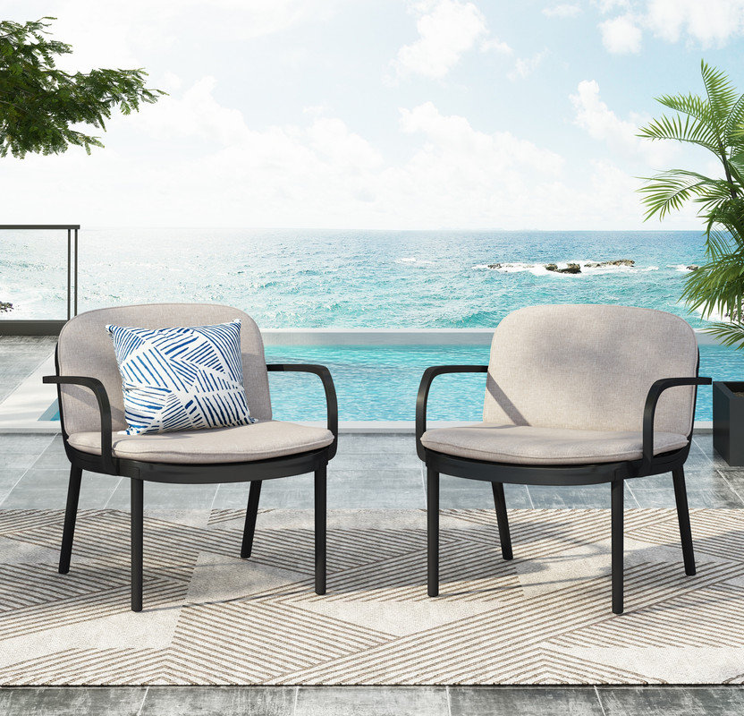 George Oliver Outdoor PP Club Chair, Frame with Cushion, Set of 2 ...