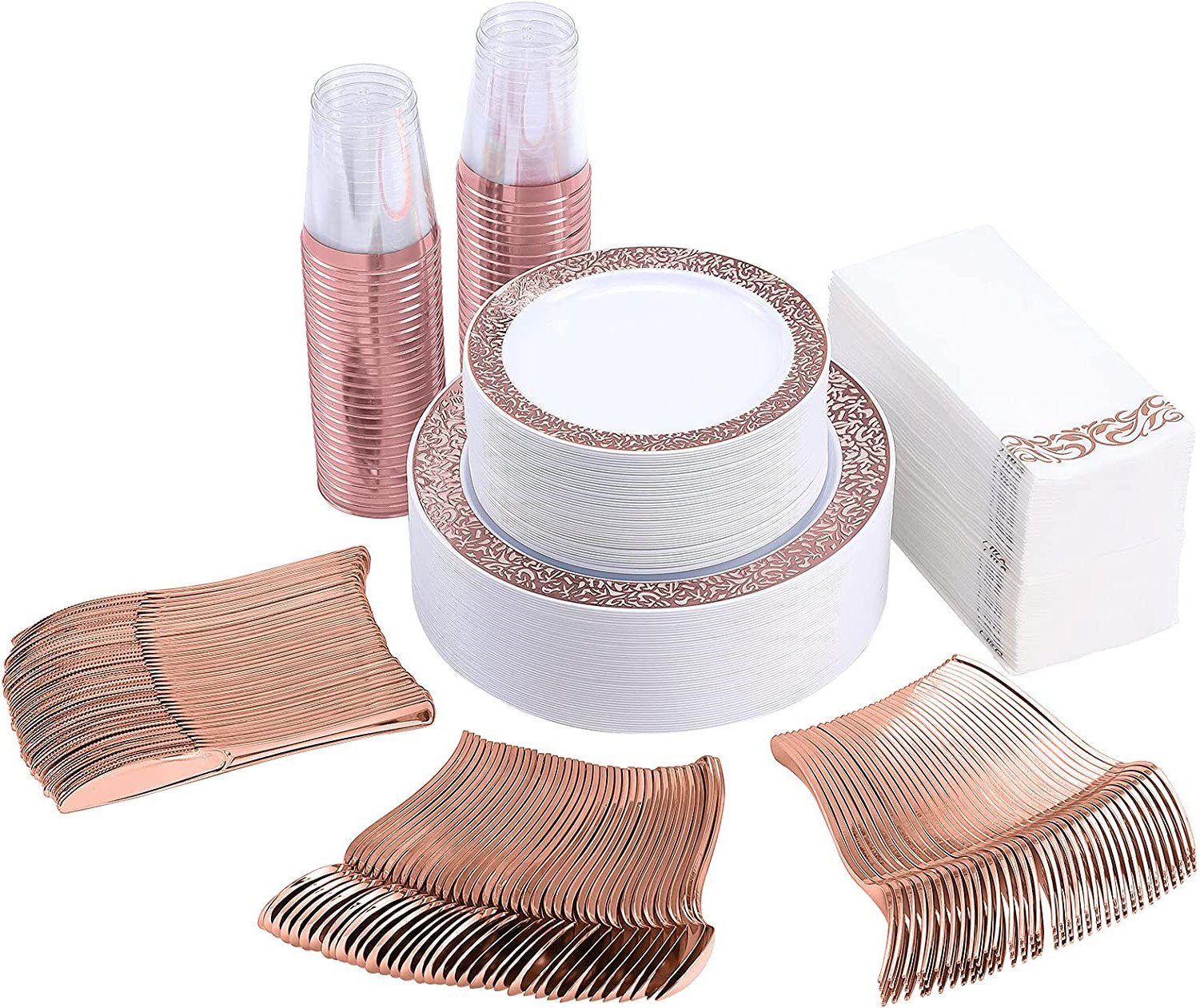 OPTERWQ 350 Pieces Dinnerware Set For 50 Guests - 100 Lace Plastic ...