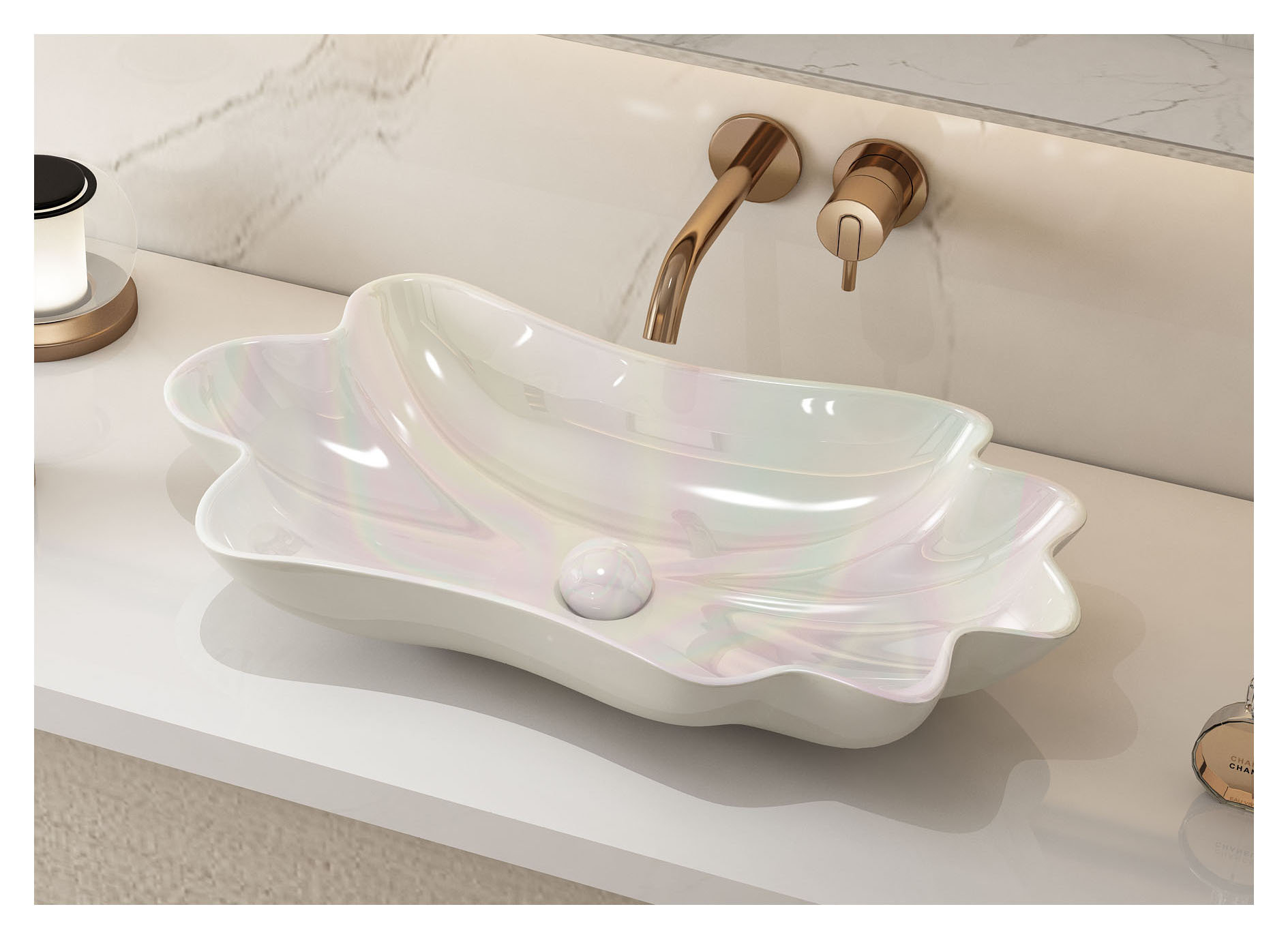 MEJE 24-Inch Unique Lotus Leaf Flower Shape Bathroom Vessel Sink, Above ...