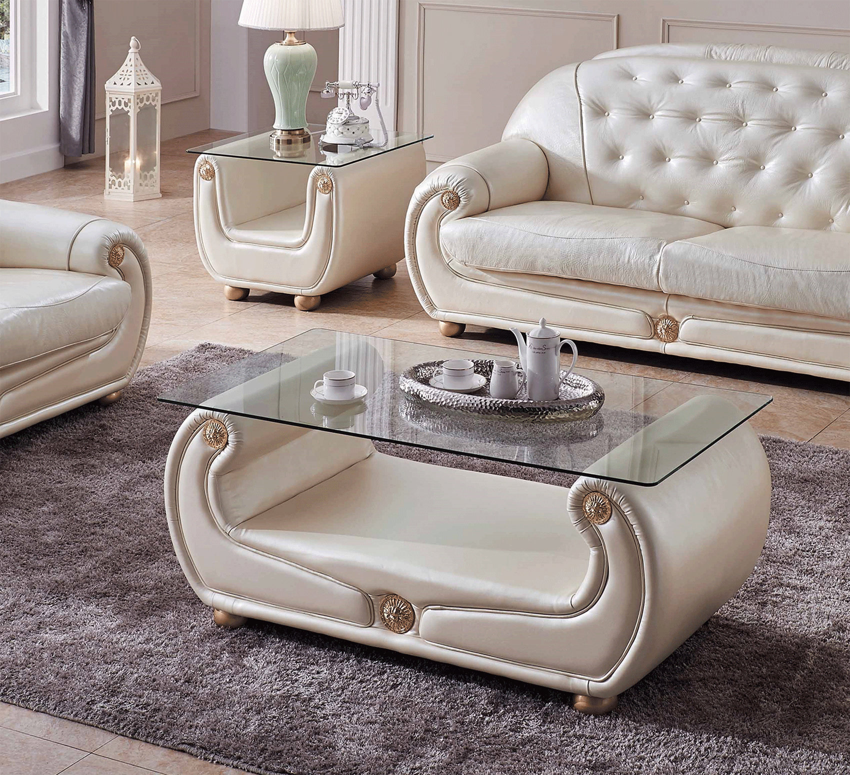Everly Quinn White Leather Upholstered Table Set | Wayfair