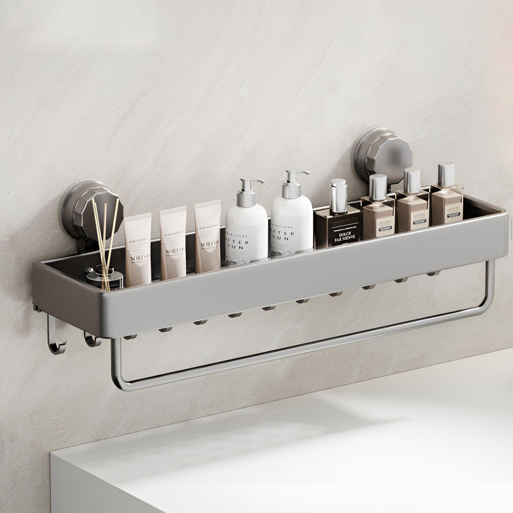 Orren Ellis Suction Cup Non Perforated Bathroom Storage Rack, Bathroom ...