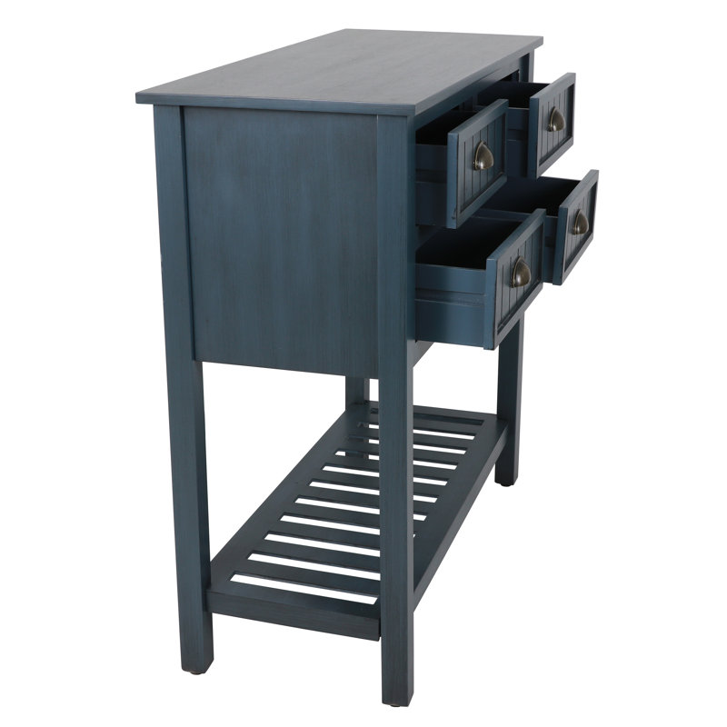 August Grove® Bailey Bead Board Four-Drawer Console Table with Shelf ...