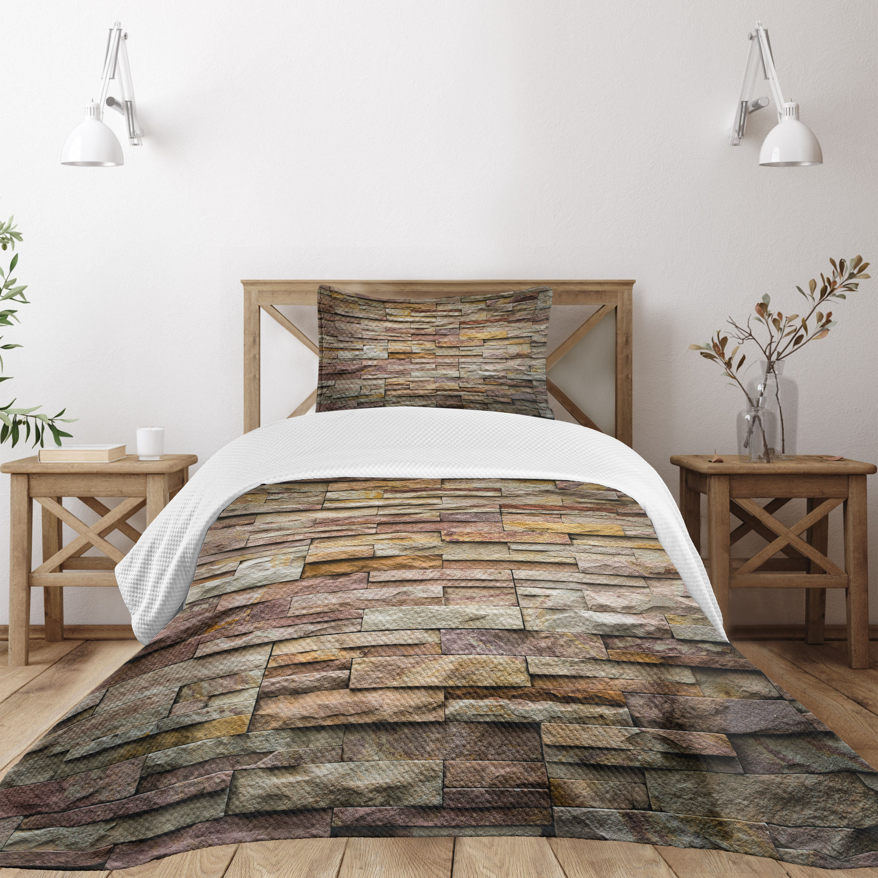 Ambesonne Marble Print Bedspread Urban Brick Slate Wall Multicolor ...