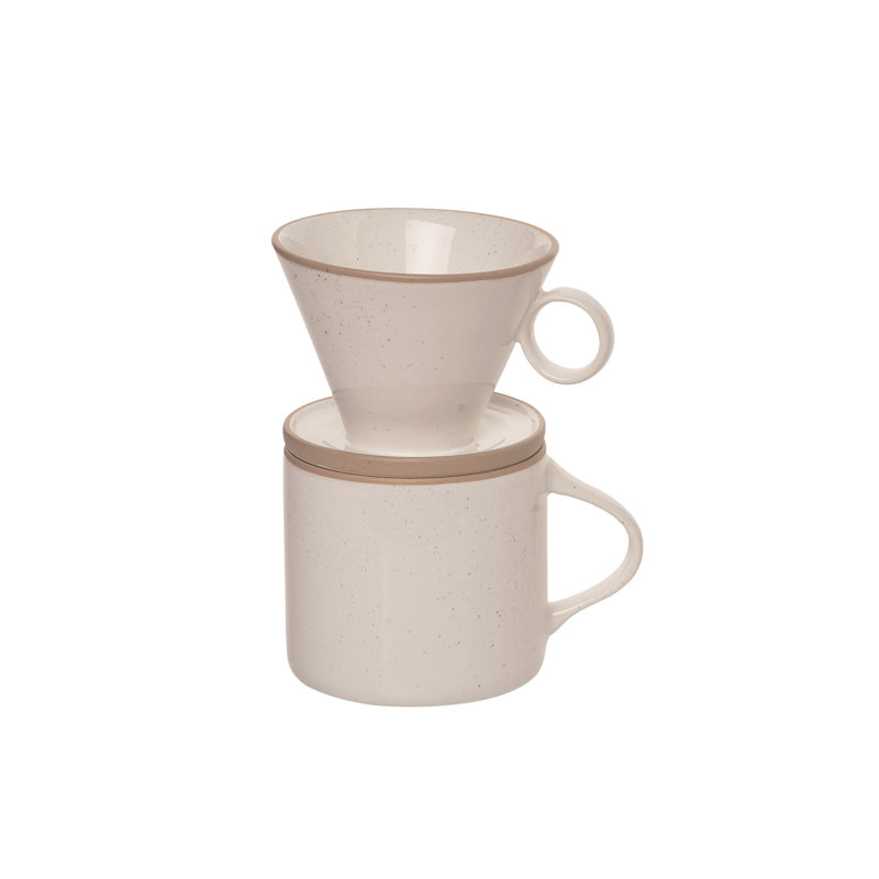 Ebern Designs VIP Stoneware 8 in. White Pour Over Coffee Drip Mug Set ...