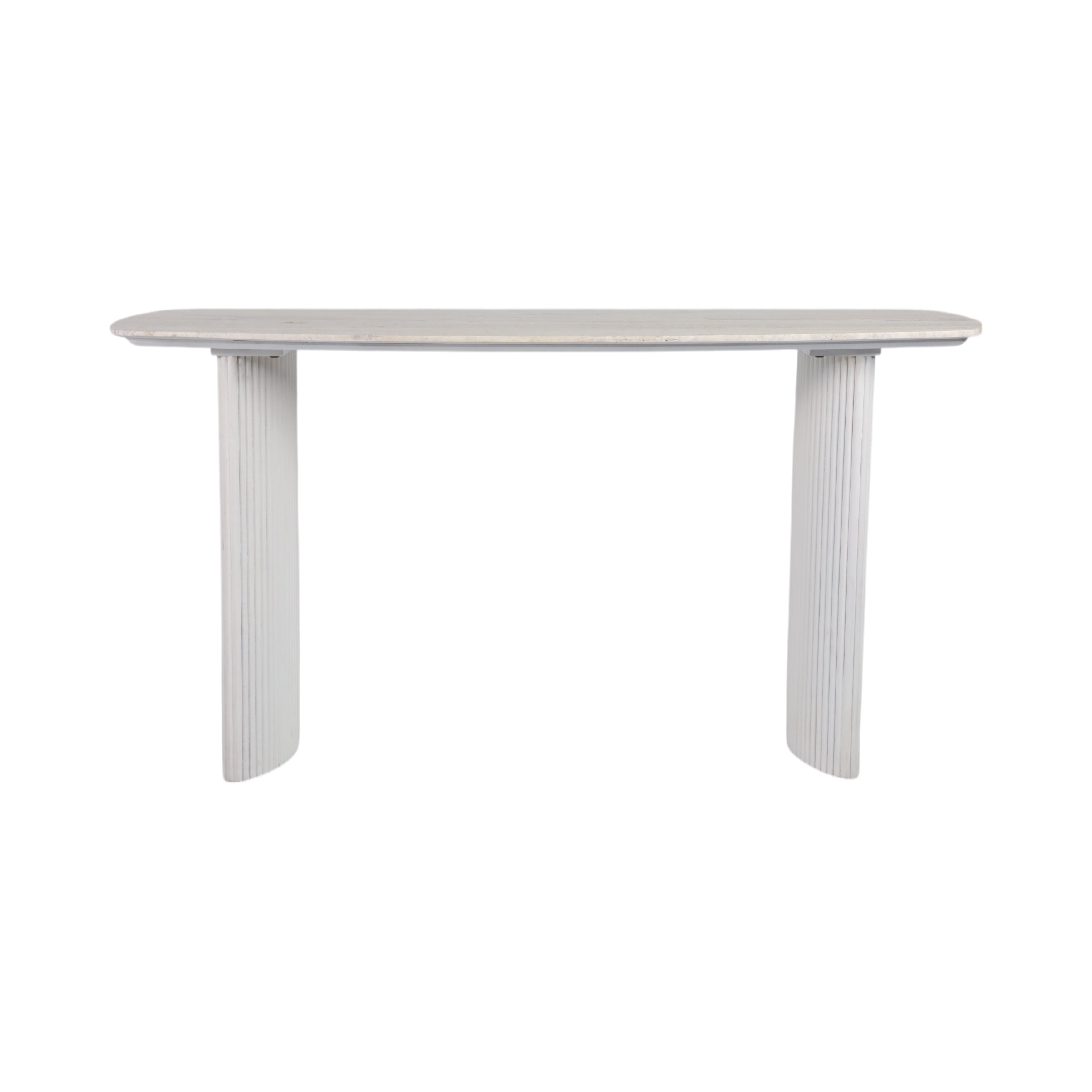 Gracie Oaks 60" Desouza Travertine & Fluted Wood Console Table | Wayfair