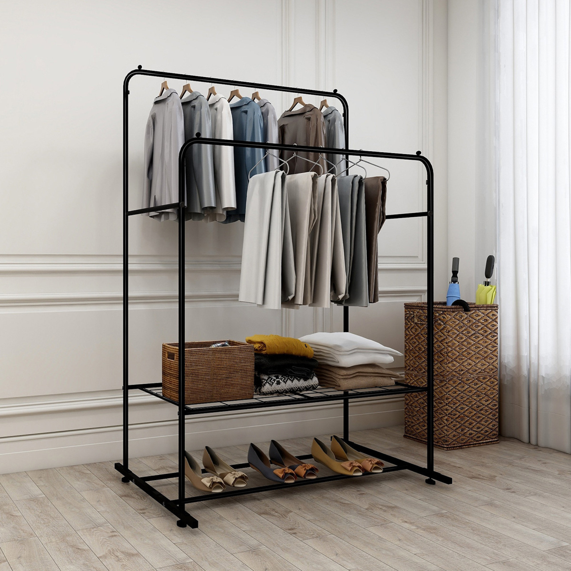 Rebrilliant Bab Garment Rack Freestanding Hanger Double Rods Multi ...