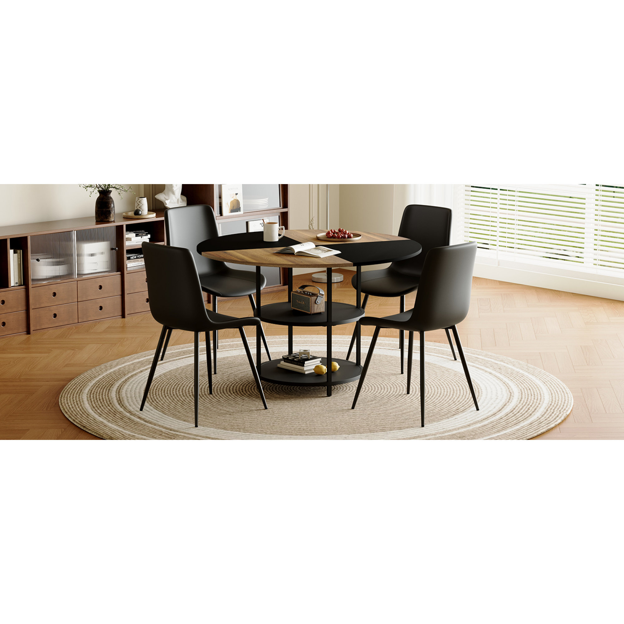 17 Stories Modern 47-inch Double-layer Storage Dining Table With 4 Faux ...