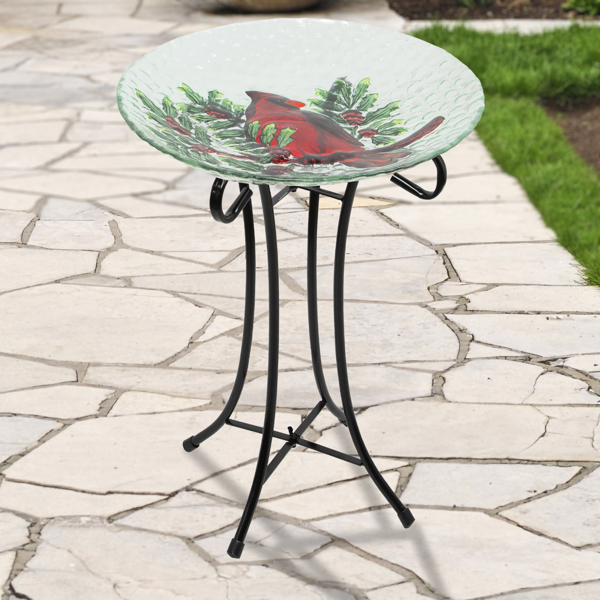 Northlight Seasonal 21" Red Cardinal And Pine Cone Glass Bird Bath With ...