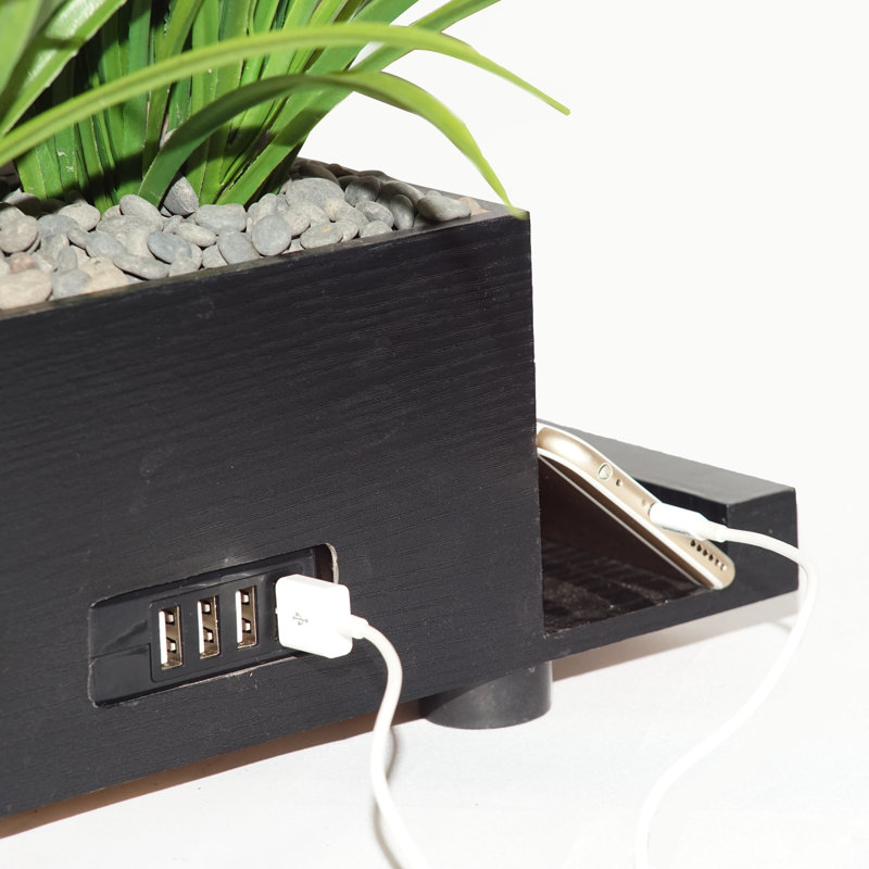 Primrue 19" Decorative USB Charging Plant Grass Succulent in Planter ...