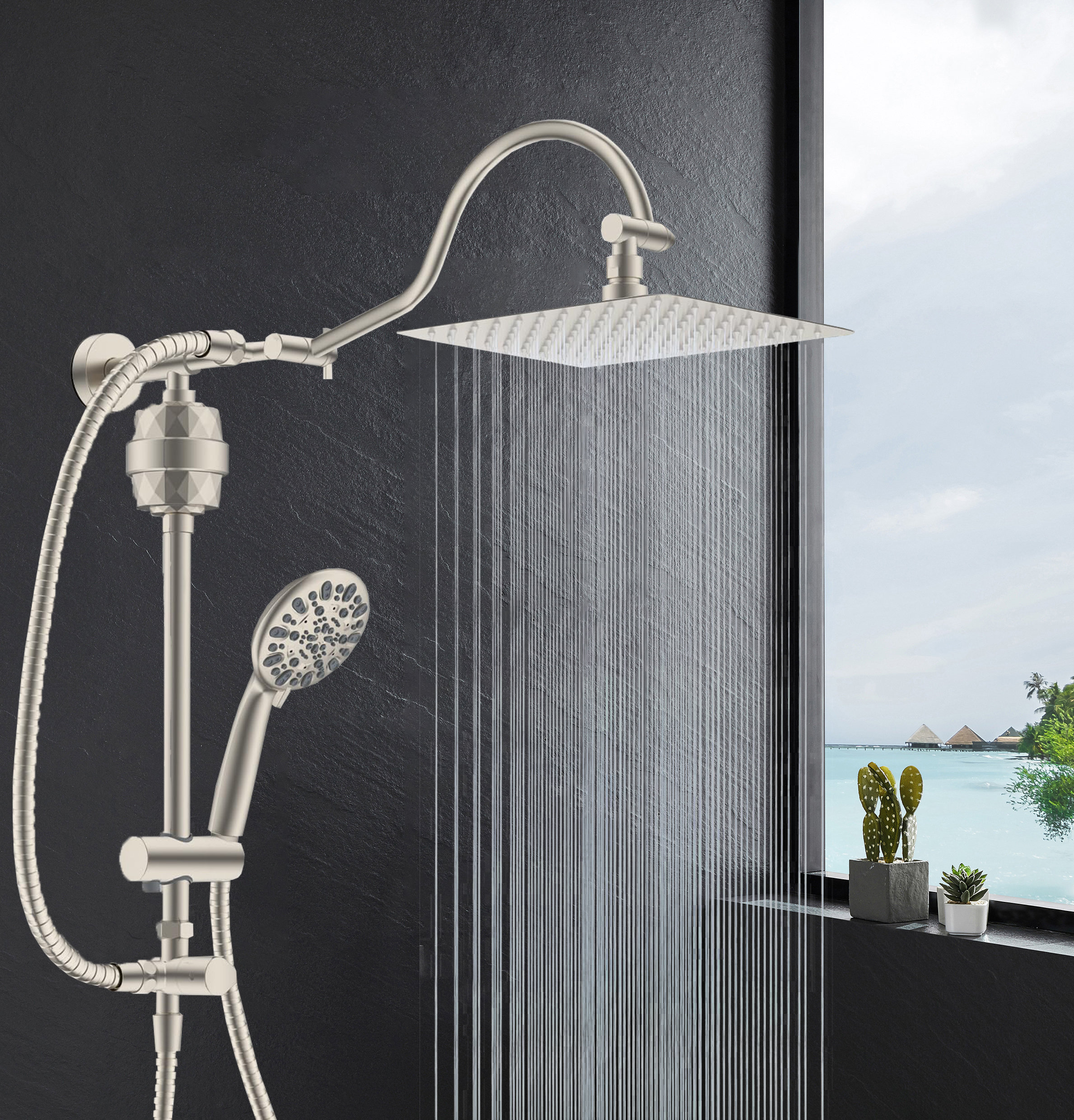 XINGRUISI 10-Inch Filtered Shower Head Combo, High Pressure Handheld ...