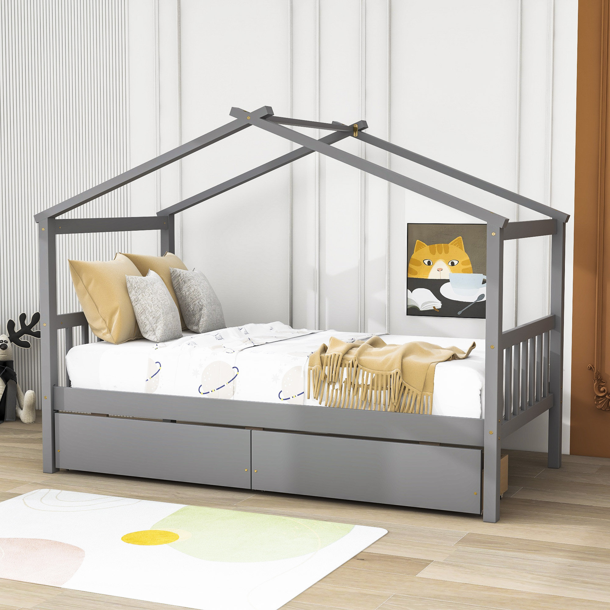 Harper Orchard Henjes Twin 2 Drawers Wood House Bed | Wayfair