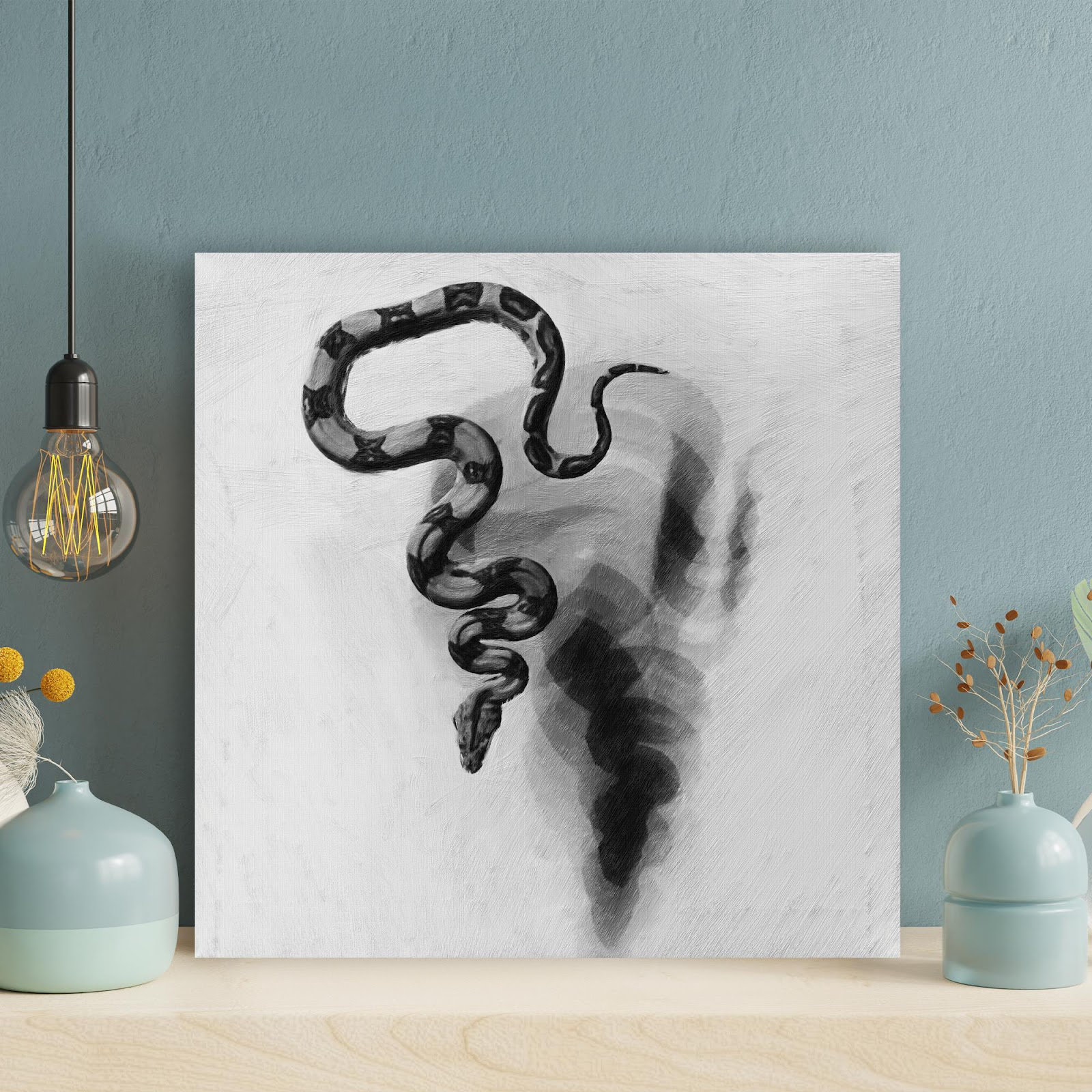 Latitude Run® A Grayscale Drawing Of A Snake - Wrapped Canvas Painting ...