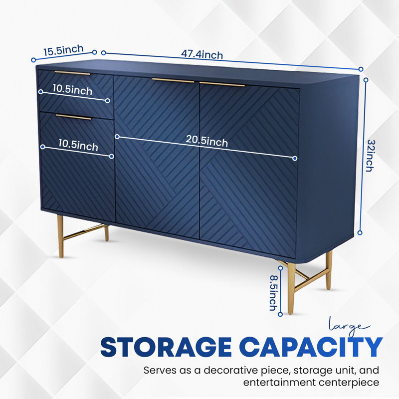 Mercer41 Modern Sideboard Buffet Cabinet With Storage, 47'' Navy Blue ...